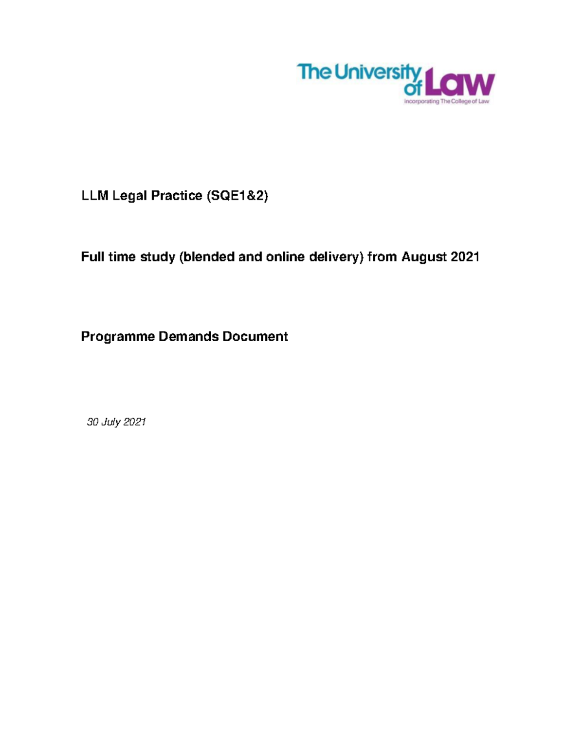LLM Legal Practice (SQE1&2) programme-demands - Full time study ...