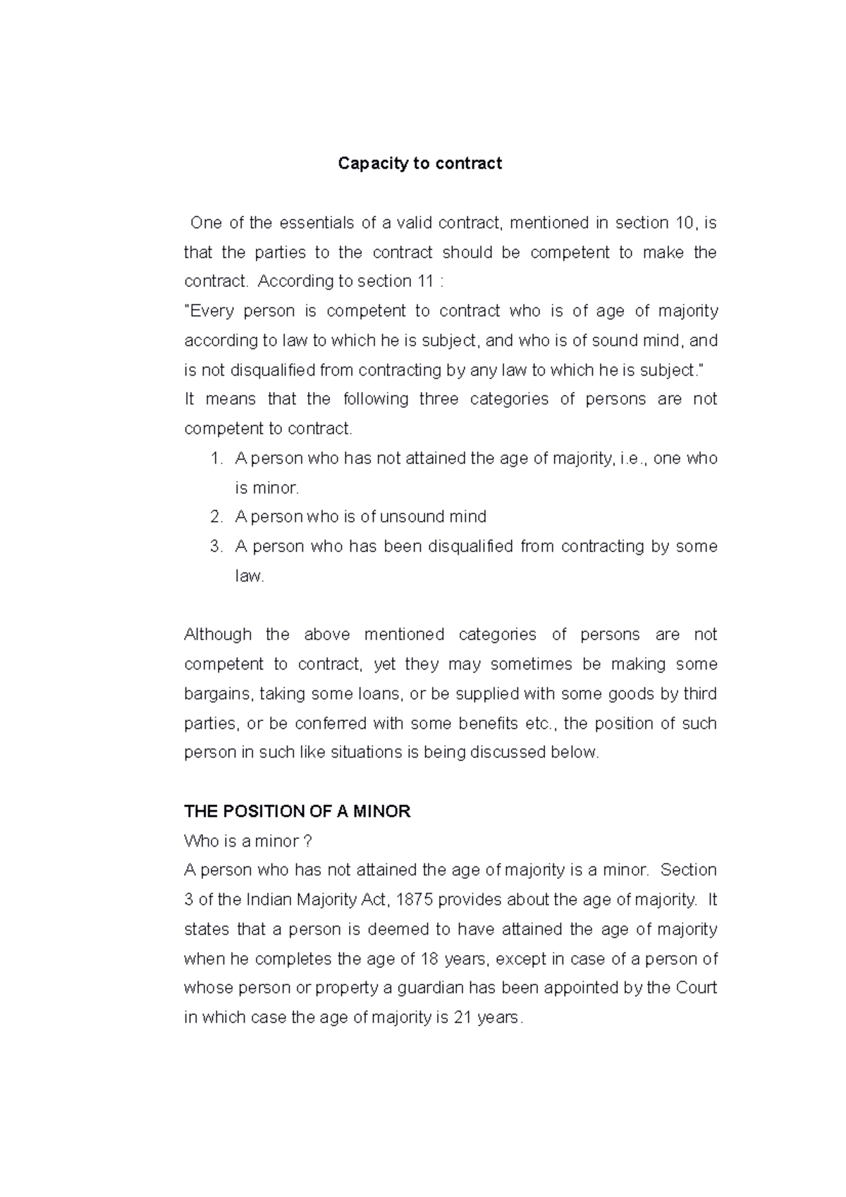 Capacity-to-contract - Capacity to contract One of the essentials of a ...