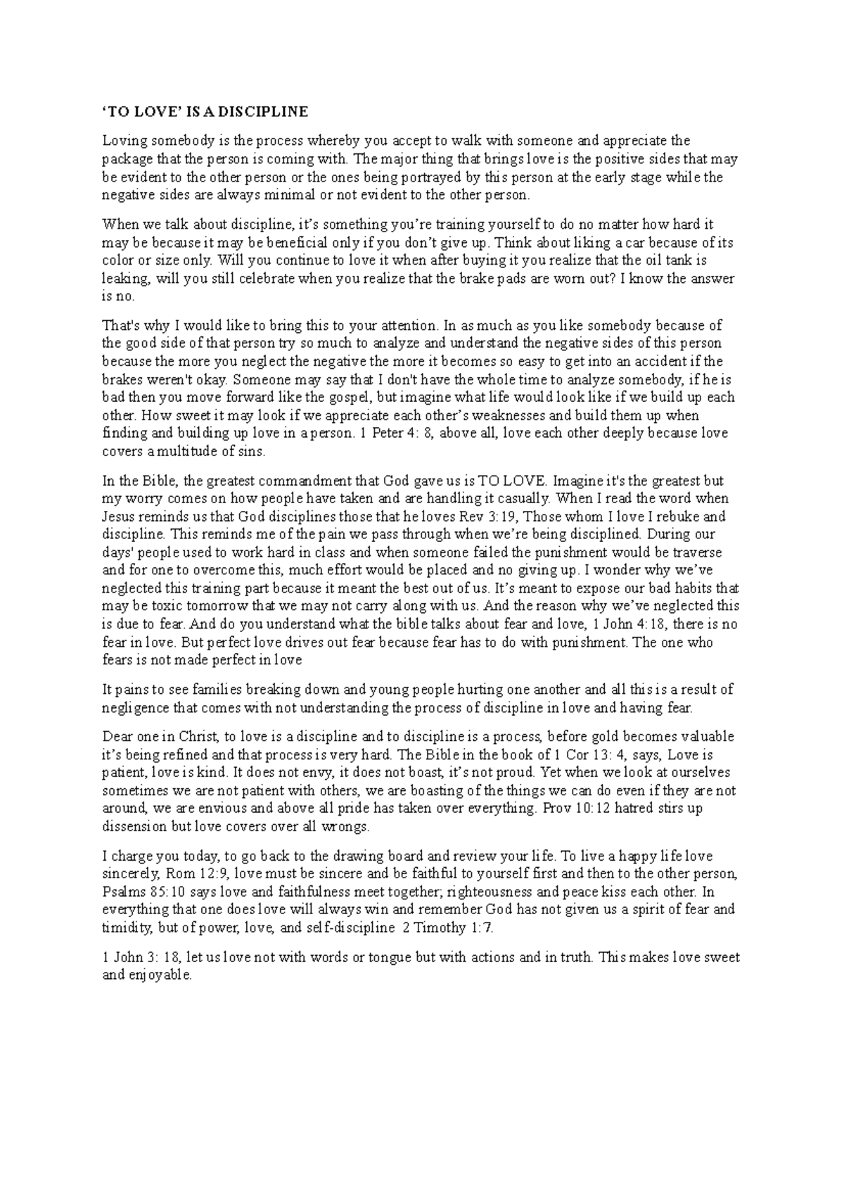 TO LOVE IS A Discipline - ‘TO LOVE’ IS A DISCIPLINE Loving somebody is ...