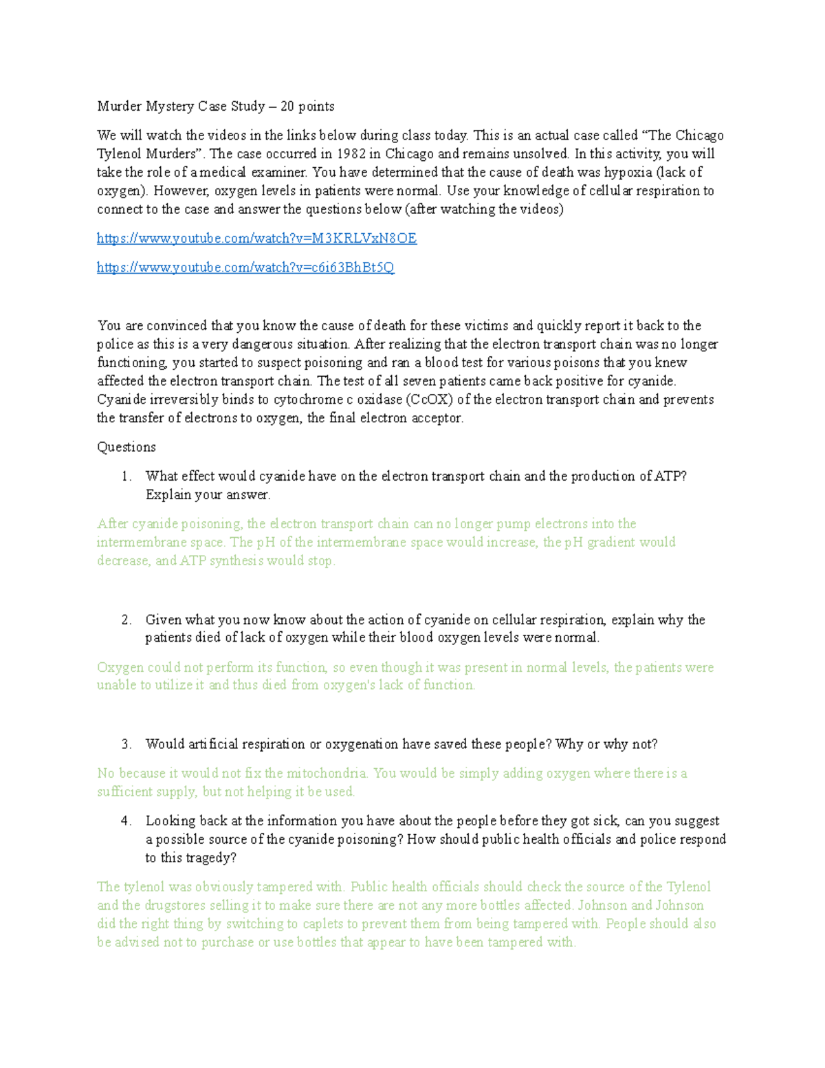 Murder Mystery Case Study - This is an actual case called “The Chicago ...