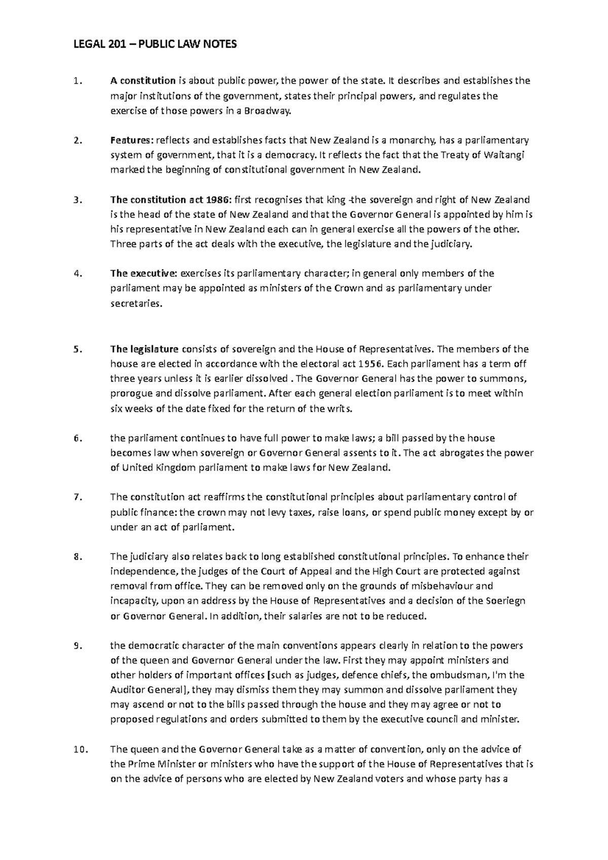 Notes on Sir Kenneth Keith on Constitution of new zealand - LEGAL 201 ...