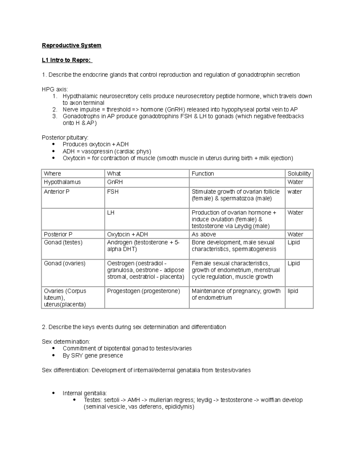 Medsci 142 Reproductive System Lecture 1 Notes - Reproductive System L1 ...