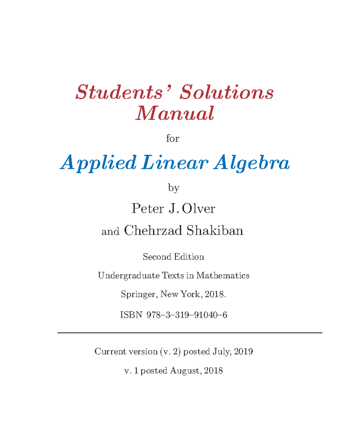 Applied linear algebra soln - Students’ Solutions Manual for Applied ...