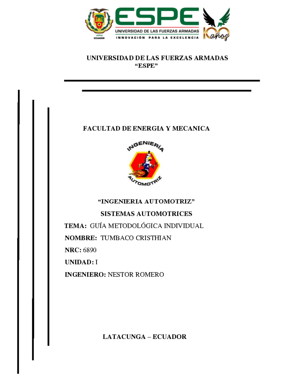 Sistemas 1 - Cálculo del embrague - UNIVERSIDAD DE LAS FUERZAS ARMADAS ...