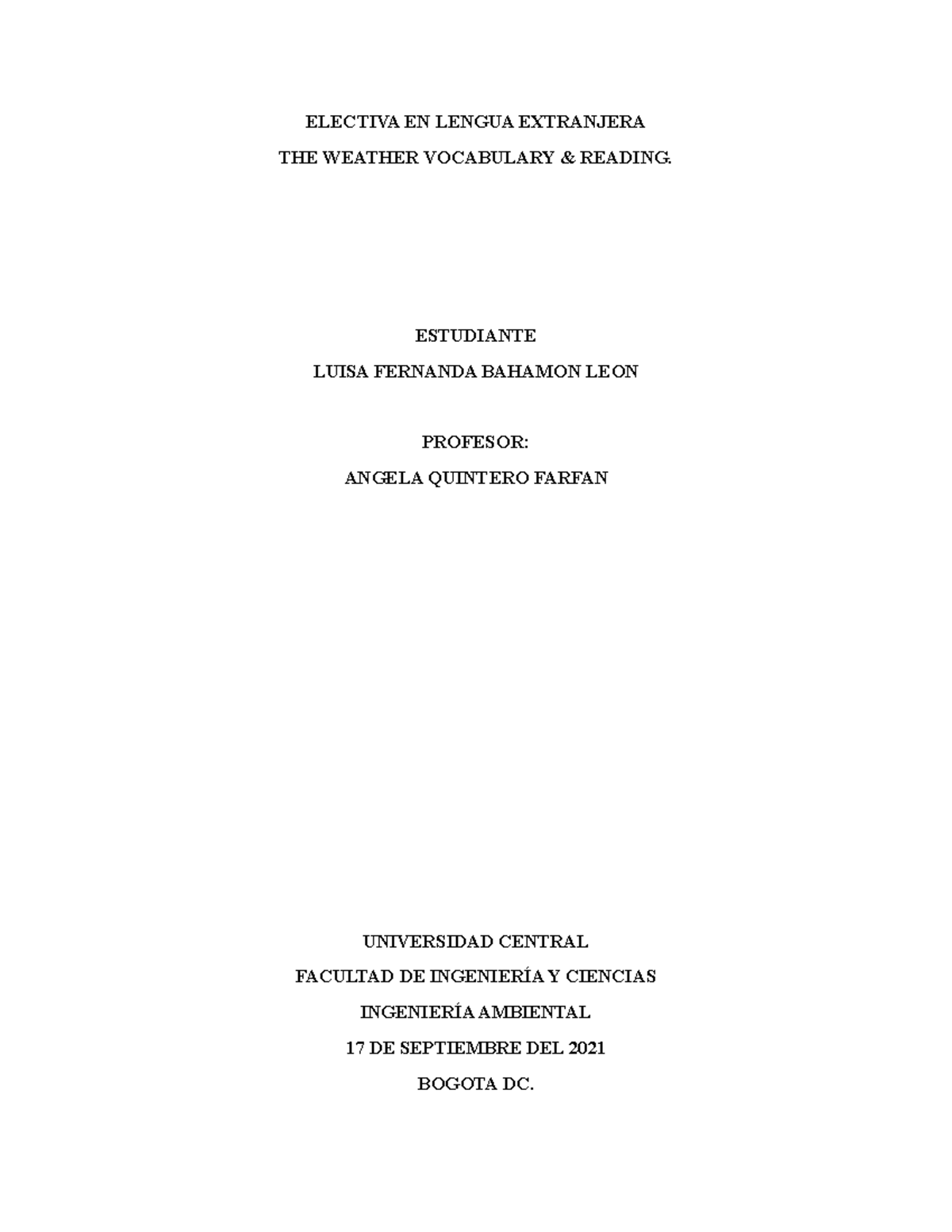 Activity Luisa Fernanda Bahamon-1 - ELECTIVA EN LENGUA EXTRANJERA THE ...