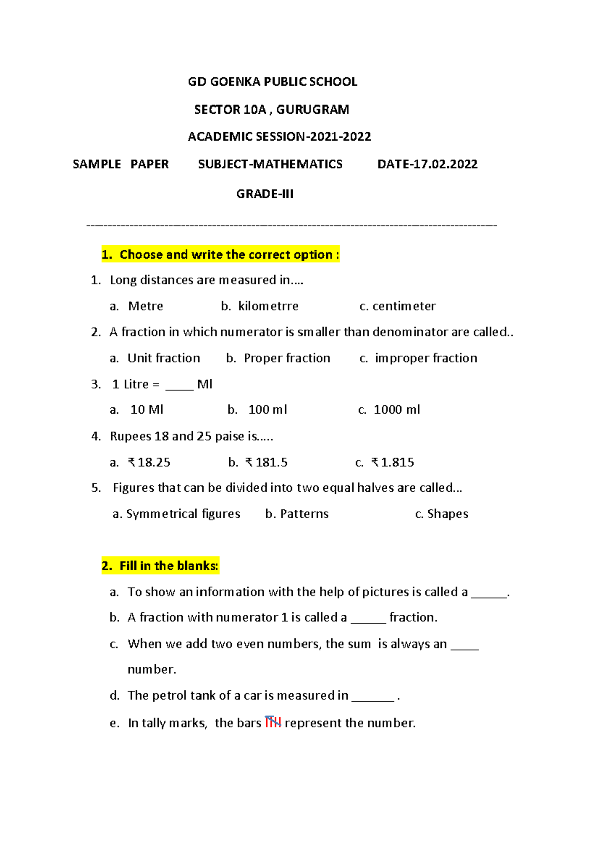 Sample Paper MATH - GD GOENKA PUBLIC SCHOOL SECTOR 10A , GURUGRAM ...
