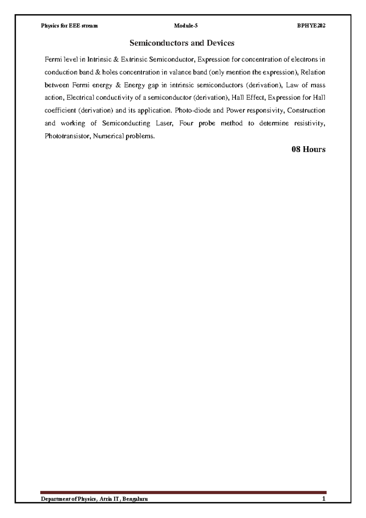 Semiconducotor & Devisesmodule 5 EC - Semiconductors and Devices Fermi ...