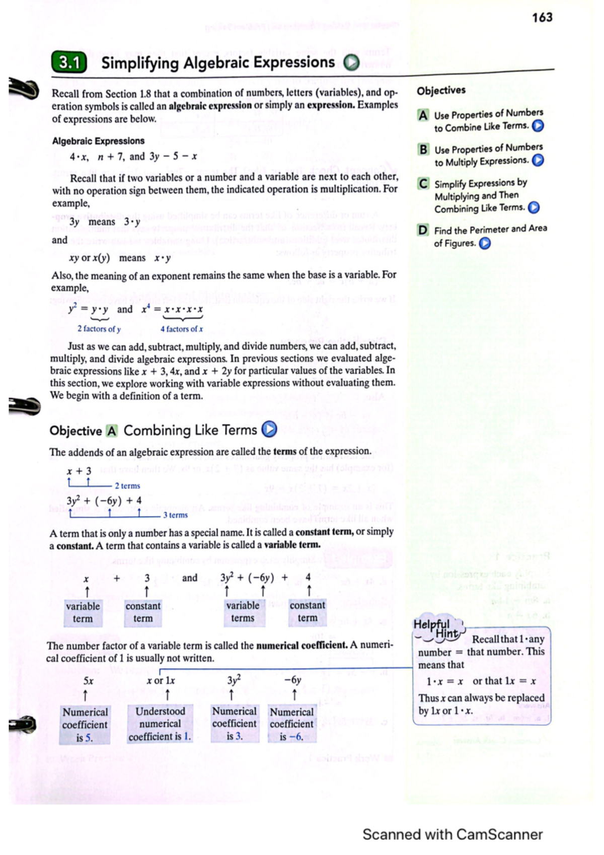 Math 111 Section 3.1 - 163 3 Simplifying Algebraic Expressions Recall ...