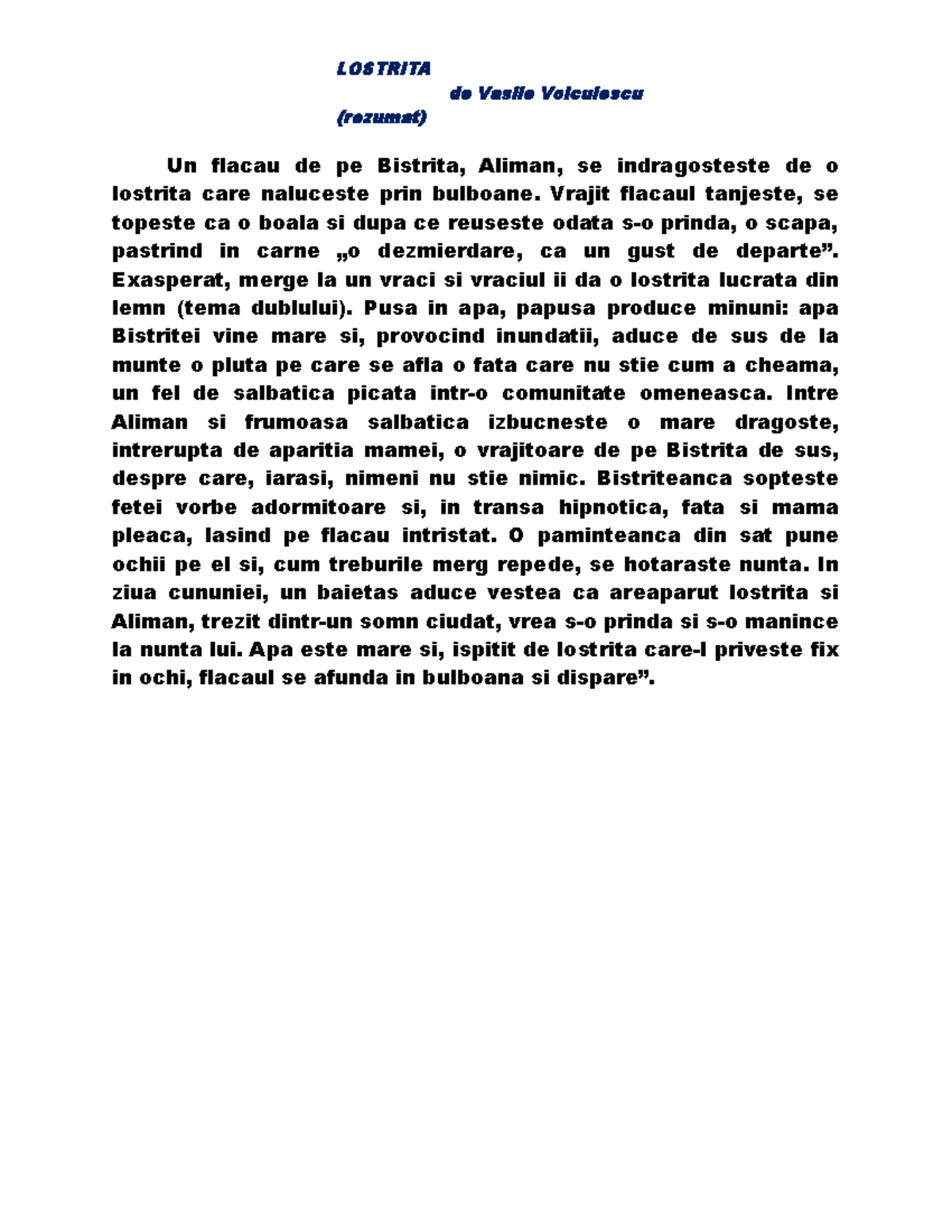 Un flacau de pe Bistrita - LOSTRITA de Vasile Voiculescu (rezumat) Un ...