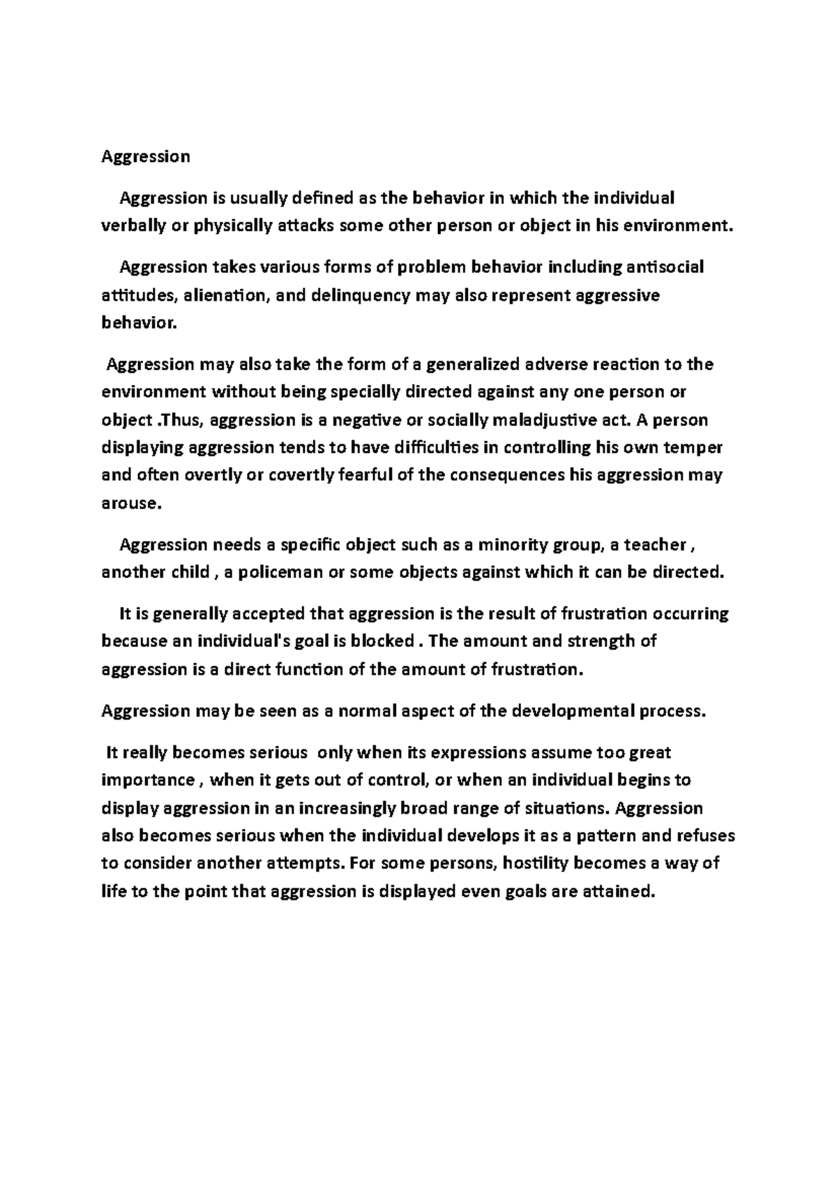 Aggression - Aggression Aggression is usually defined as the behavior ...