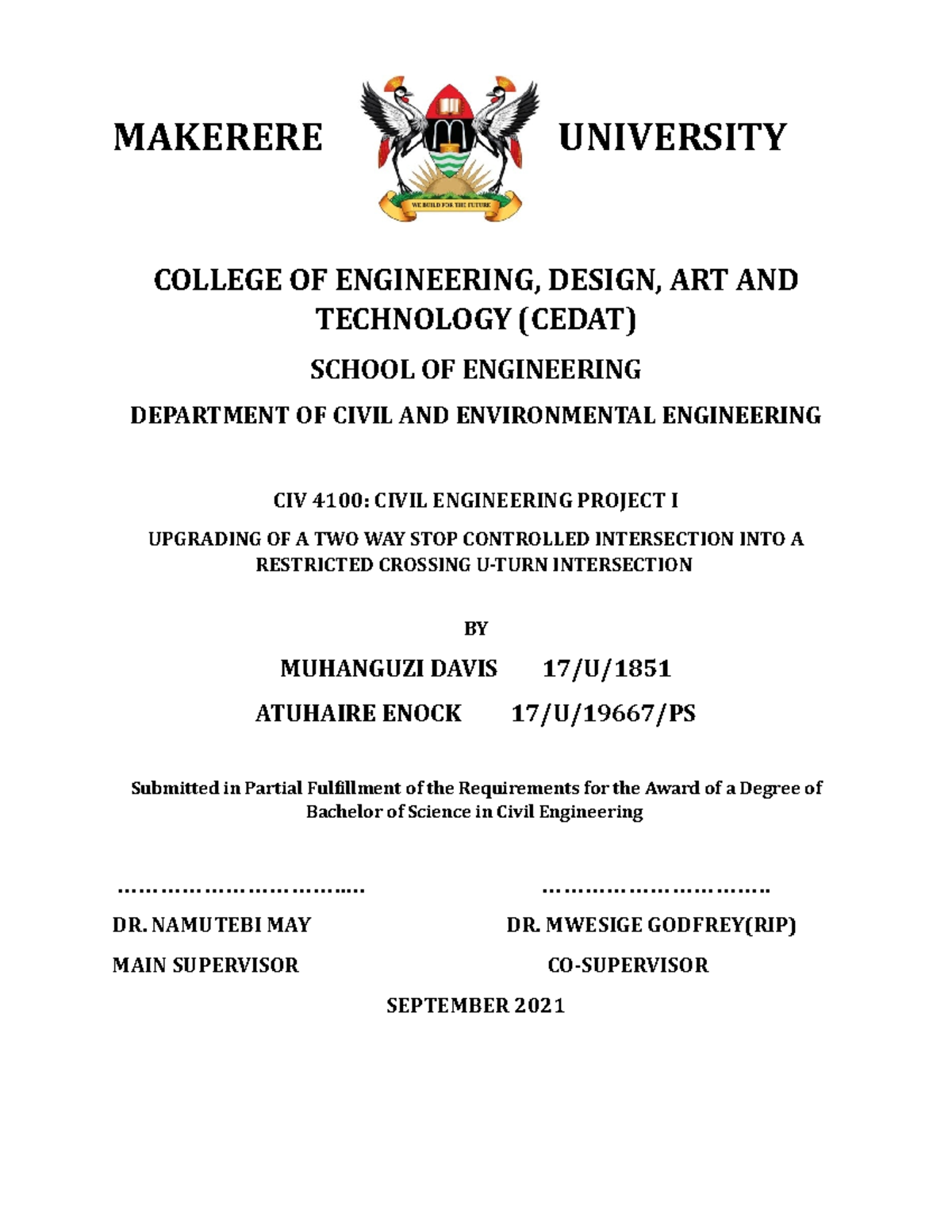 Final Year Proposal 2021 Davis and Enock - BSc. Civil Engineering - MUK ...