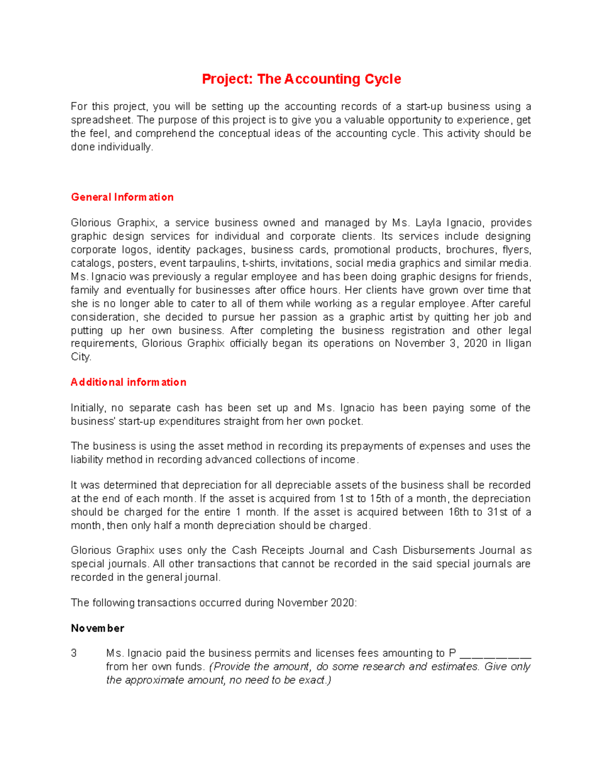 FAR Project The Accounting Cycle - Project: The Accounting Cycle For ...