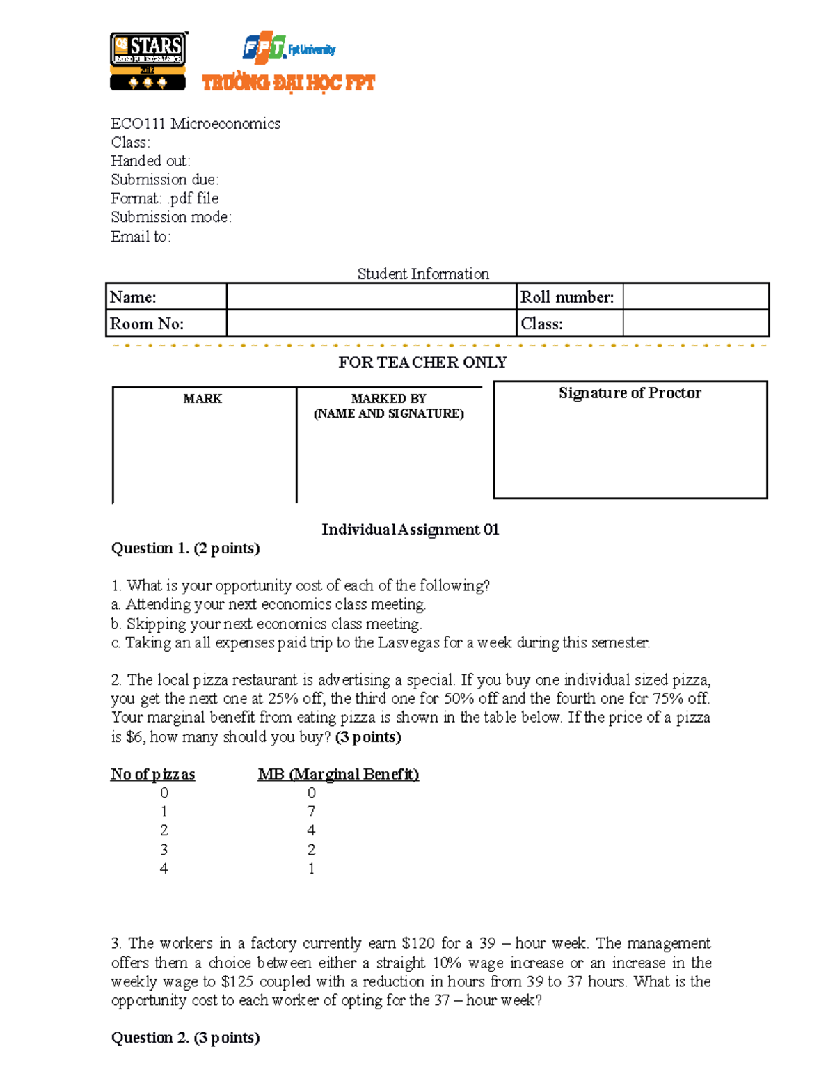 ECO111 Test-01 Individual-Assignment-01 - ECO111 Microeconomics Class ...