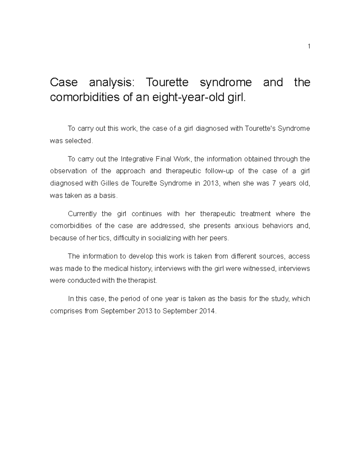 Case analysis Tourette syndrome and the comorbidities of an eight-year ...