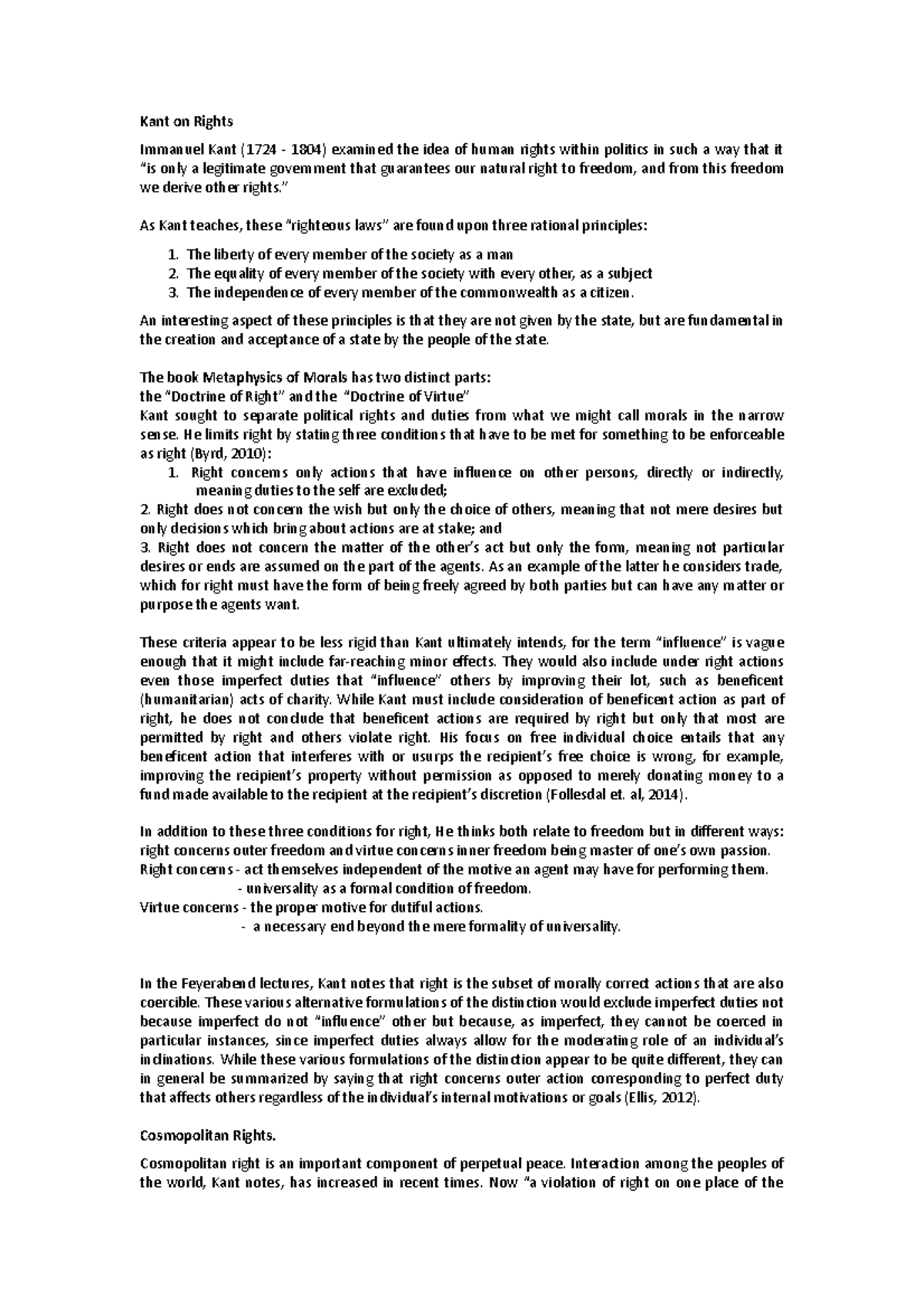 Kant on Rights - Kant on Rights Immanuel Kant (1724 - 1804) examined ...