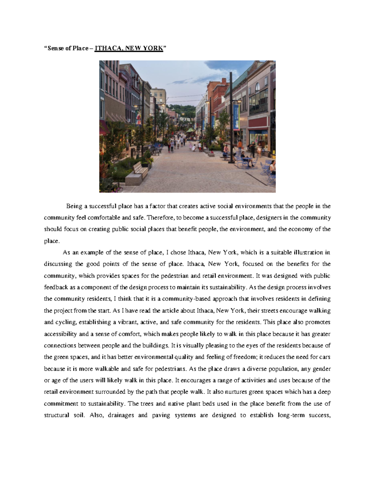 Sense of Place sample - “Sense of Place – ITHACA, NEW YORK” Being a ...