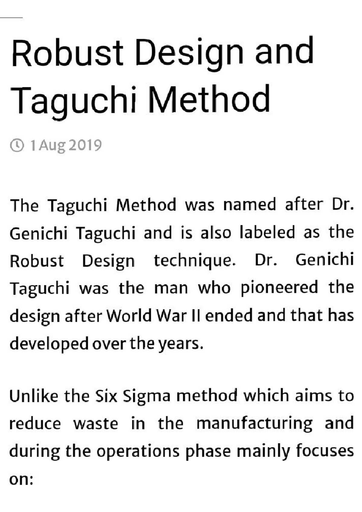 Quality management 5 unit - Robust Design and Taguchi Method 1 Aug 2019 ...