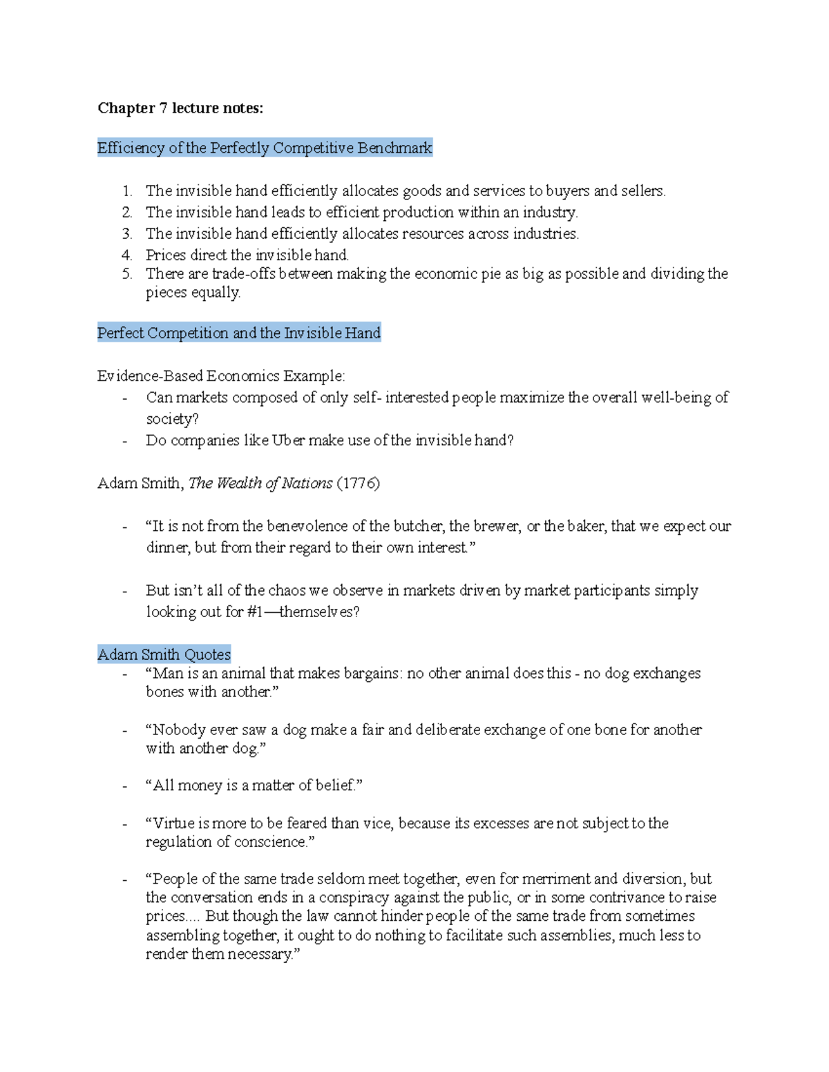 Chapter 7 lecture notes - Chapter 7 lecture notes: Efficiency of the ...