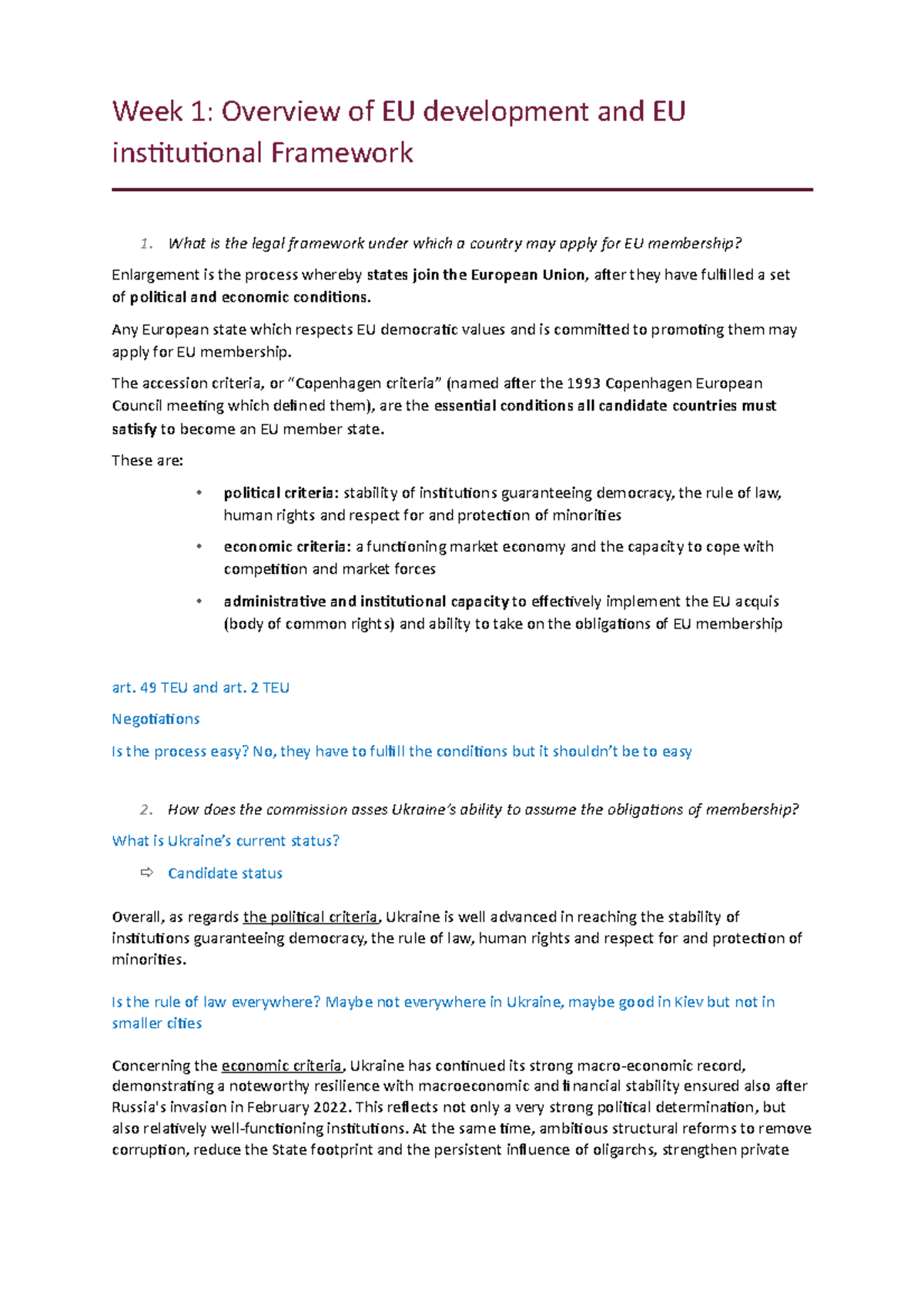 Week 1 Foundations of the EU - Week 1: Overview of EU development and ...