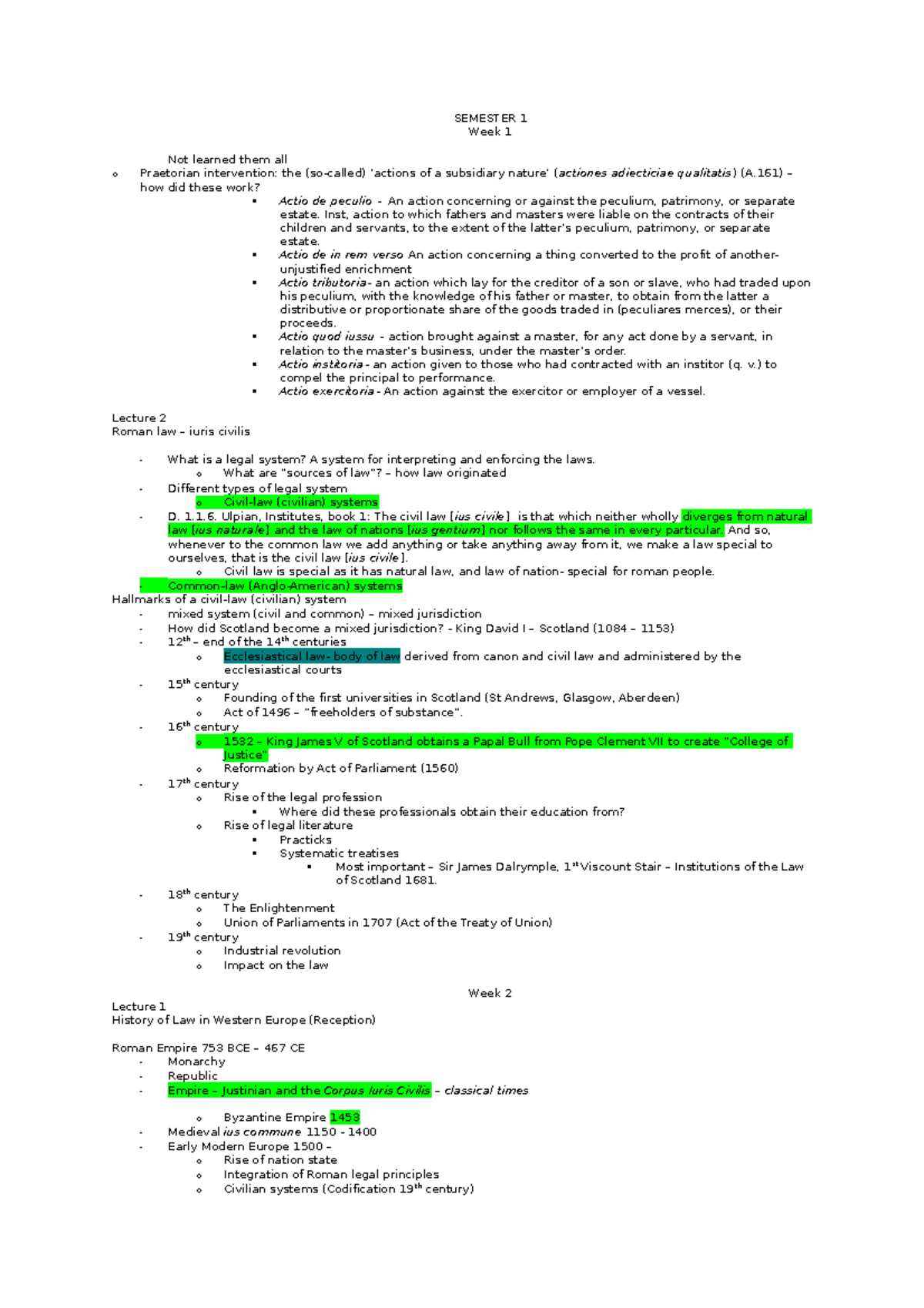 Civil law notes - SEMESTER 1 Week 1 Not learned them all o Praetorian ...