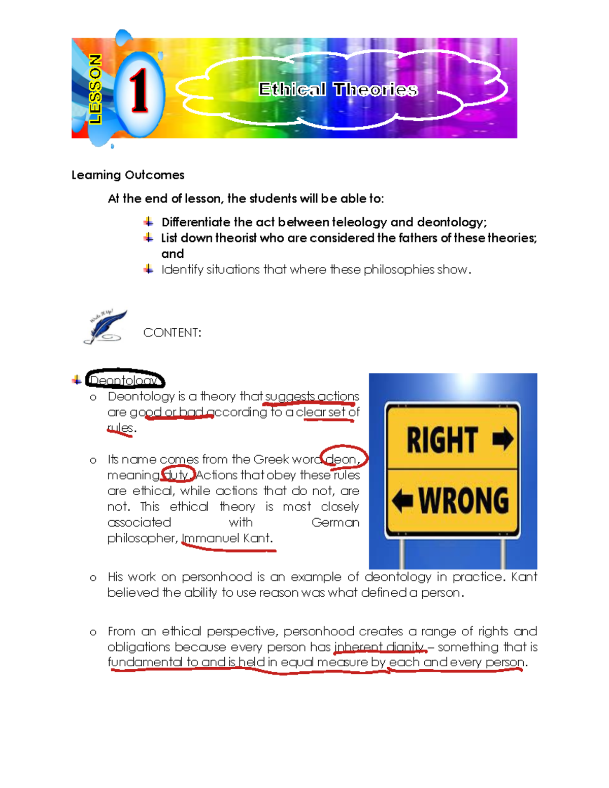 Bioethics Lesson 1 with Activities - Learning Outcomes At the end of ...