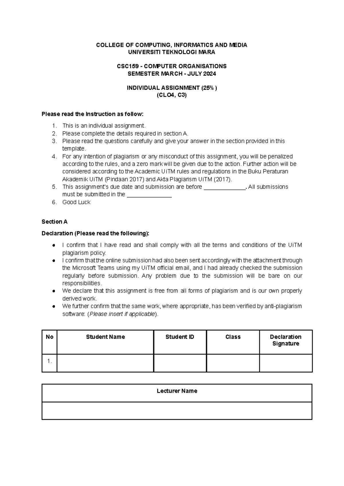 Individual Assignment CSC159 sesi mac-august - COLLEGE OF COMPUTING, INFORMATICS AND MEDIA - Studocu