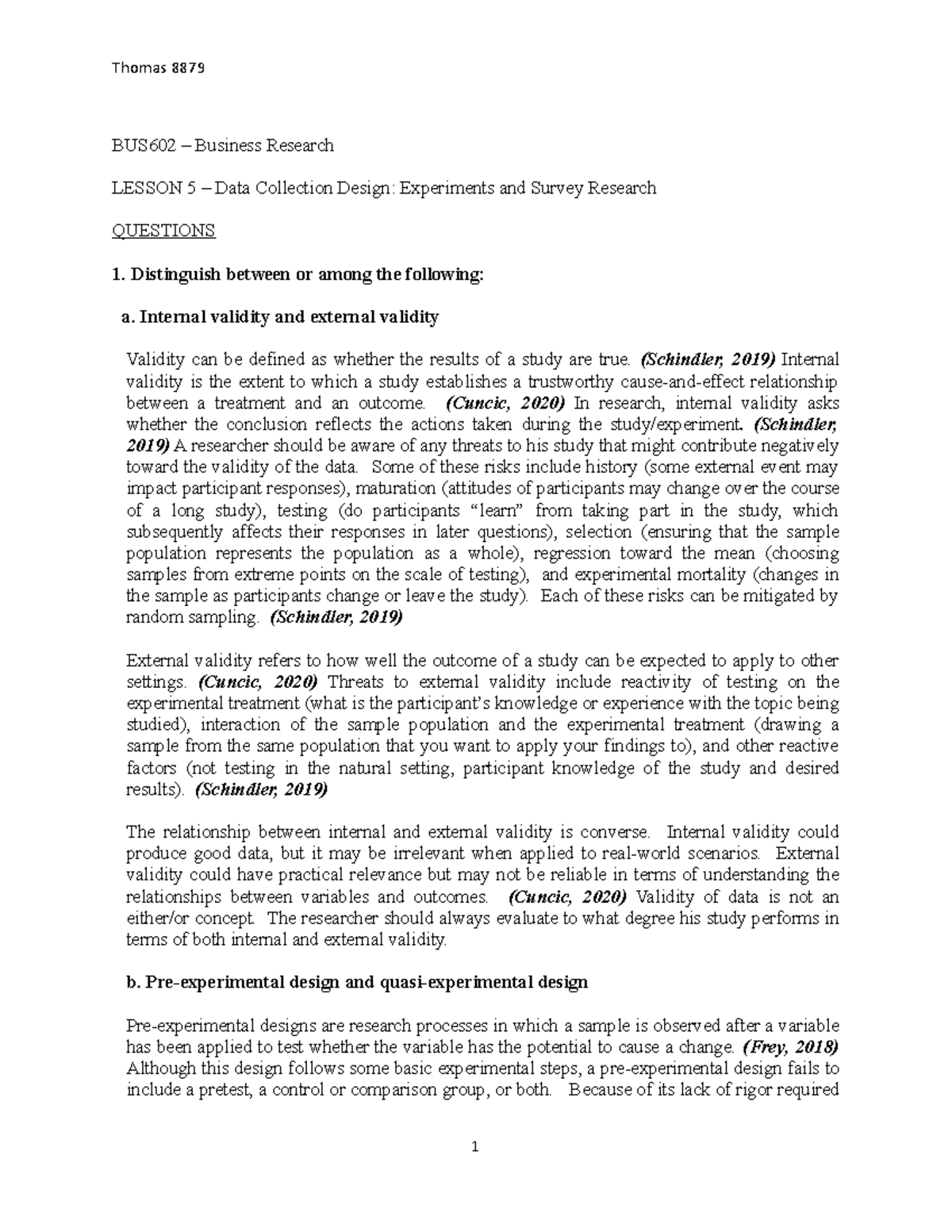 BUS602 Data Collection Design: Experiments and Survey Research - BUS602 ...