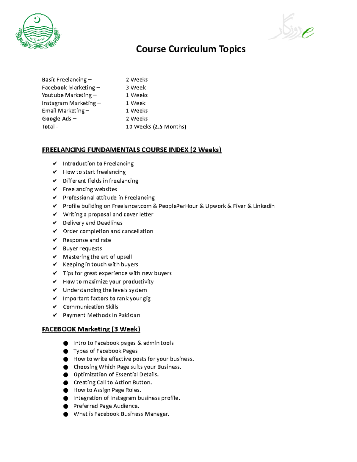 Course Outline- Social Media Marketing - Course Curriculum Topics Basic ...