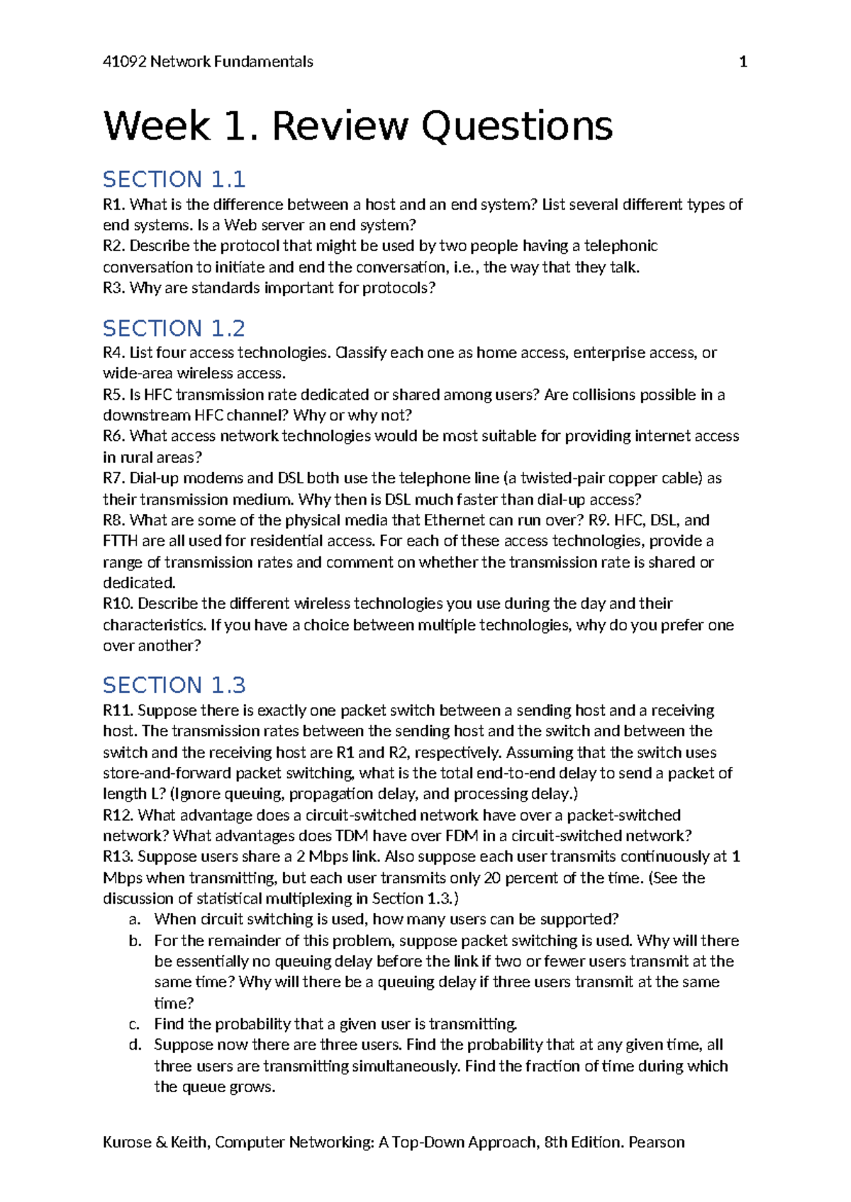 Week1 Review Question 41092 Network Fundamentals Week 1 Review Questions Section 1 R1 What