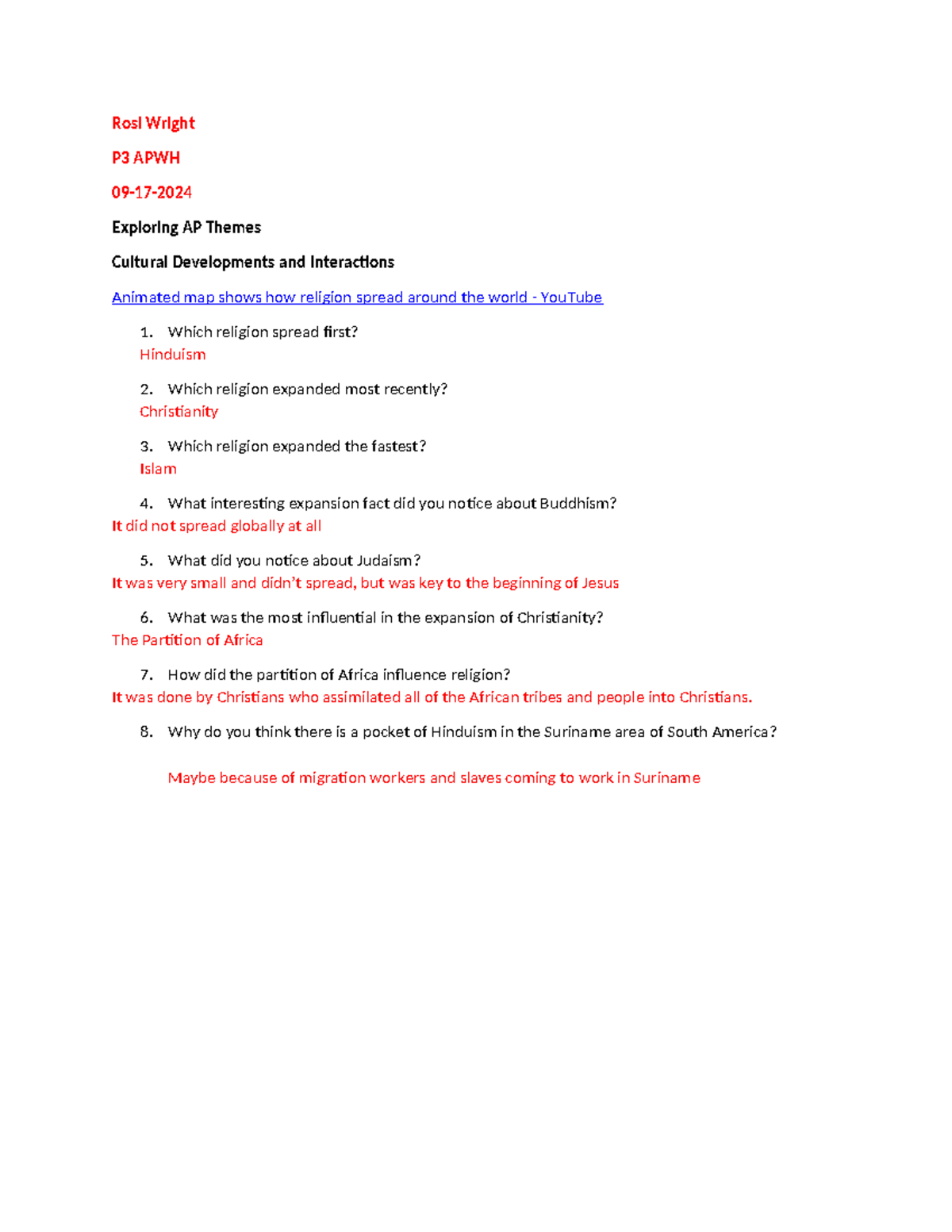 APWH exploring ap themes spread of religion - Rosi Wright P3 APWH 09-17 ...