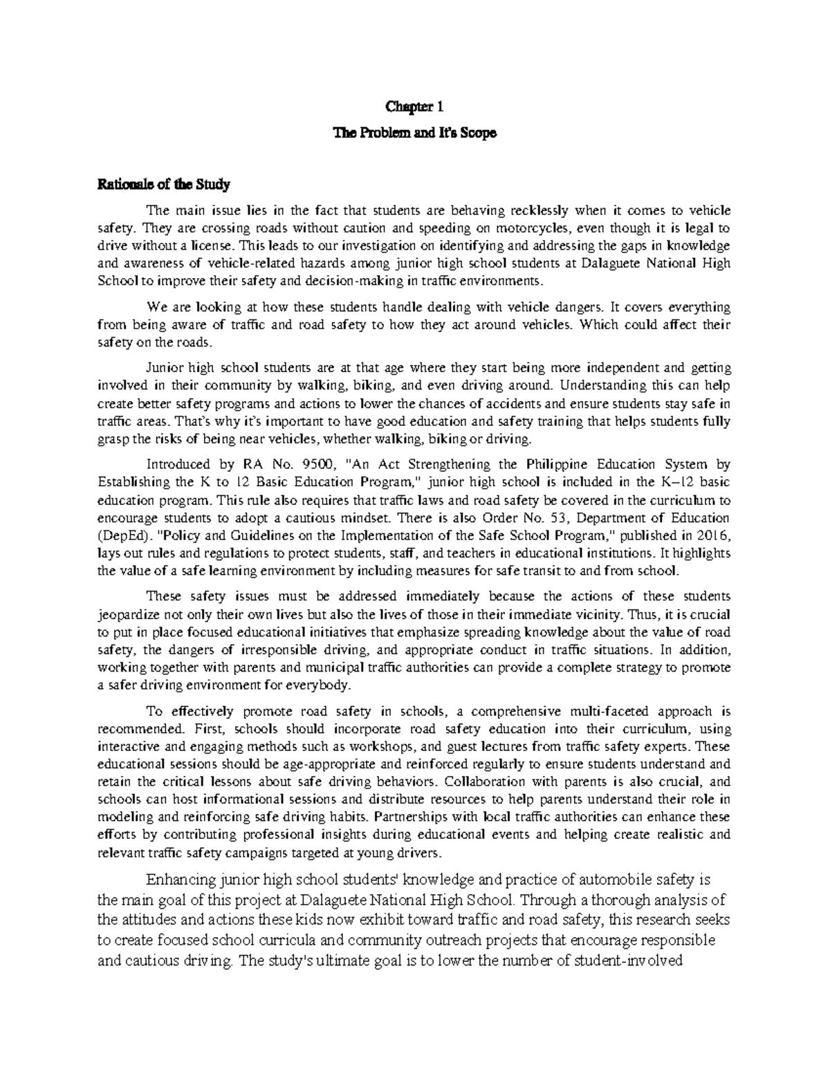 Chapter 1 - Chapter 1 The Problem and It’s Scope Rationale of the Study ...