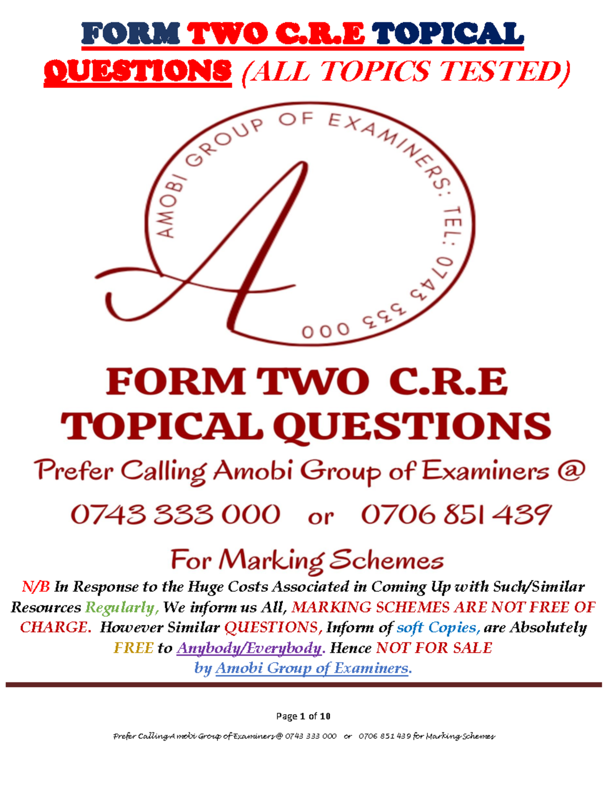 F2 CRE TQ - CRE - Page 1 of 10 FORM TWO C.R TOPICAL QUESTIONS (ALL ...