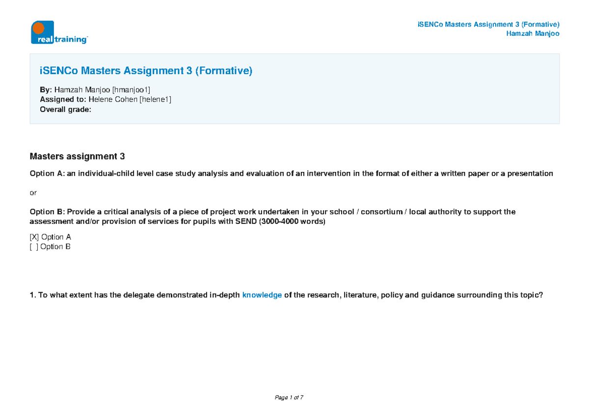 I SENCo Masters Assignment 3 (Formative) (1) - Hamzah Manjoo iSENCo ...