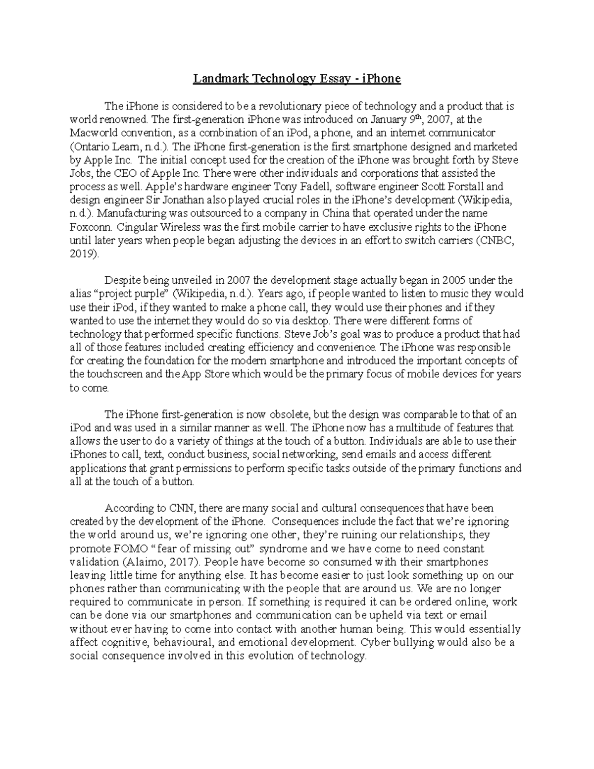 Landmark Technology Essay - i Phone - Landmark Technology Essay ...