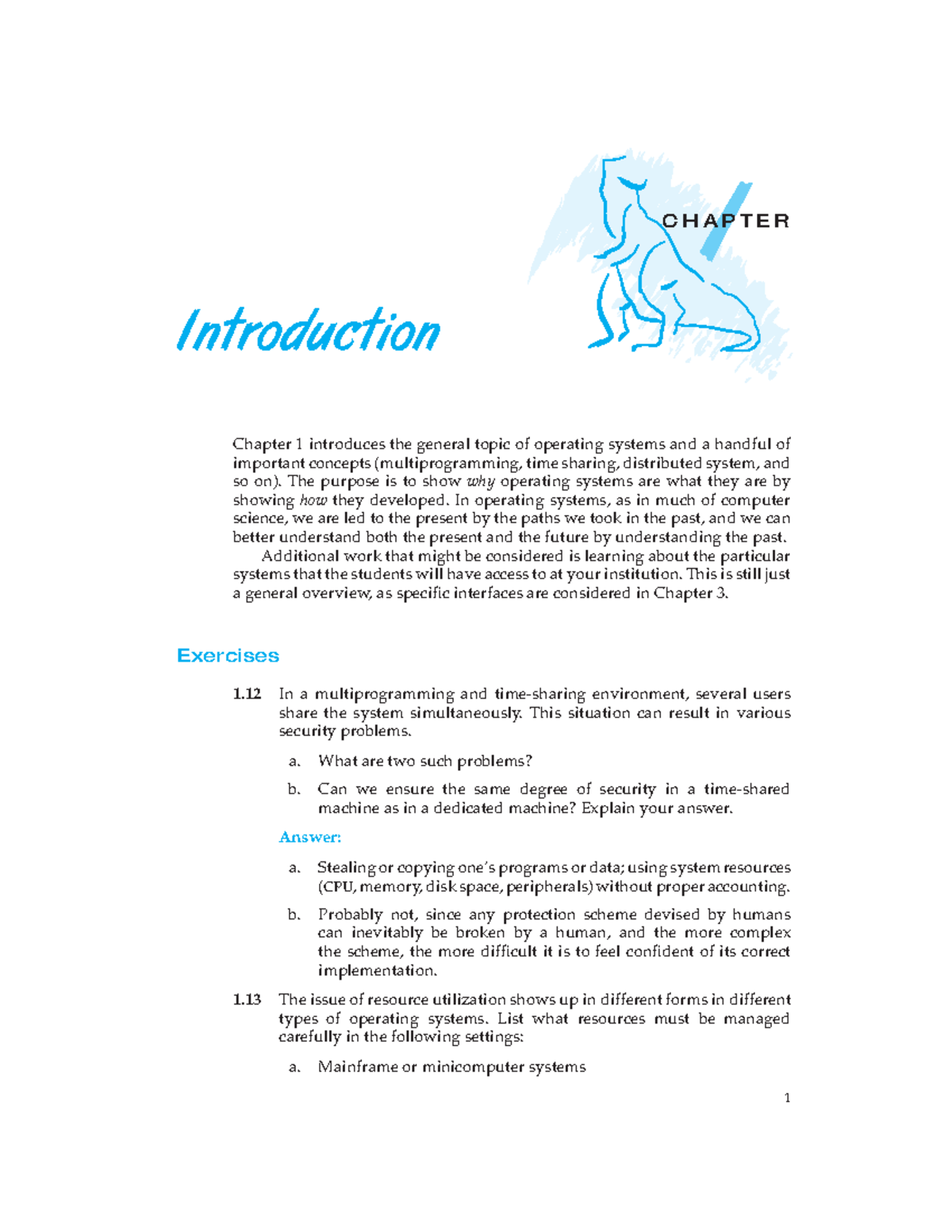 Operating System Concepts Chapter 1 Exercise Solution Part 2 1 Chapter Introduction Chapter 1