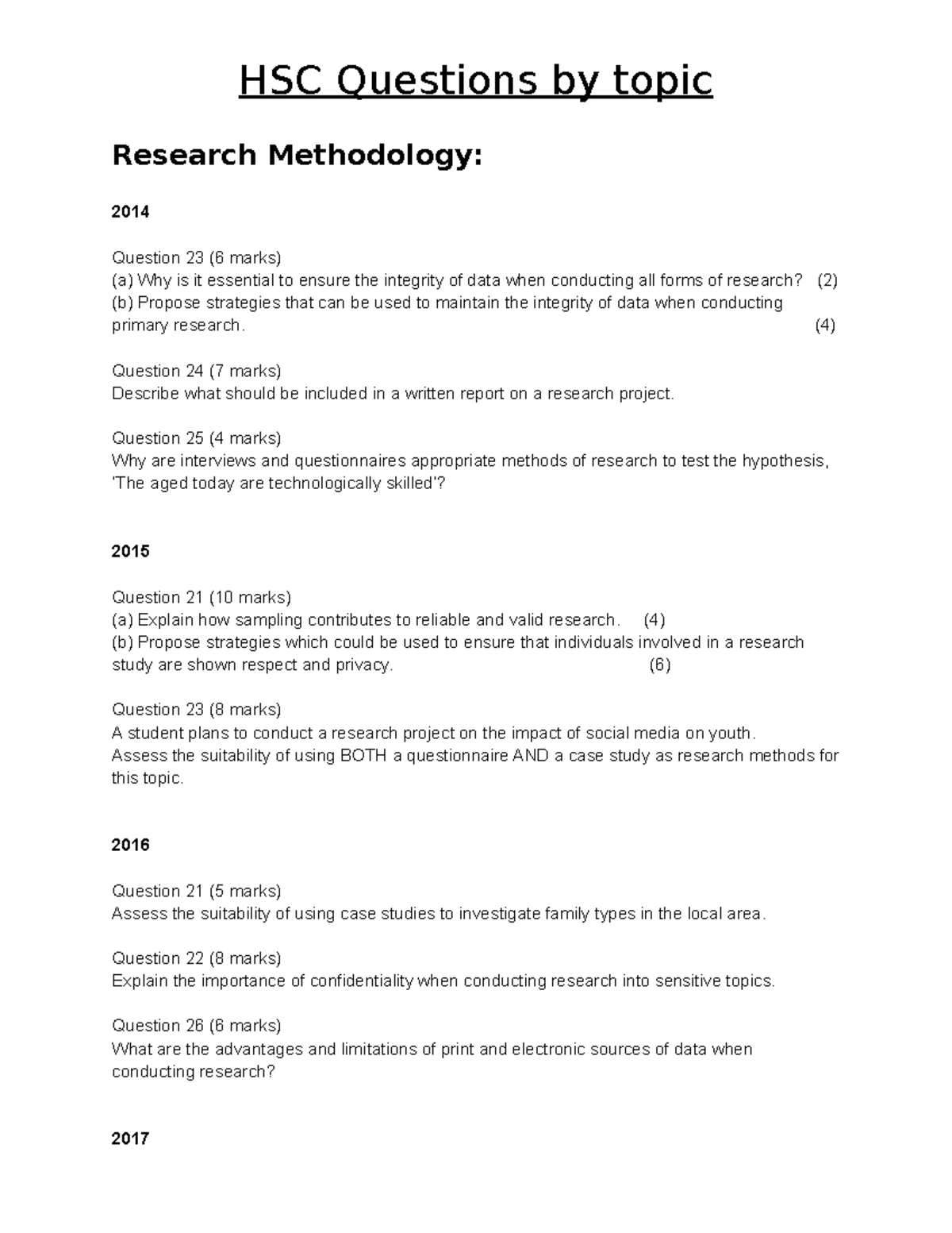 Copy of HSC Questions by topic - HSC Questions by topic Research ...