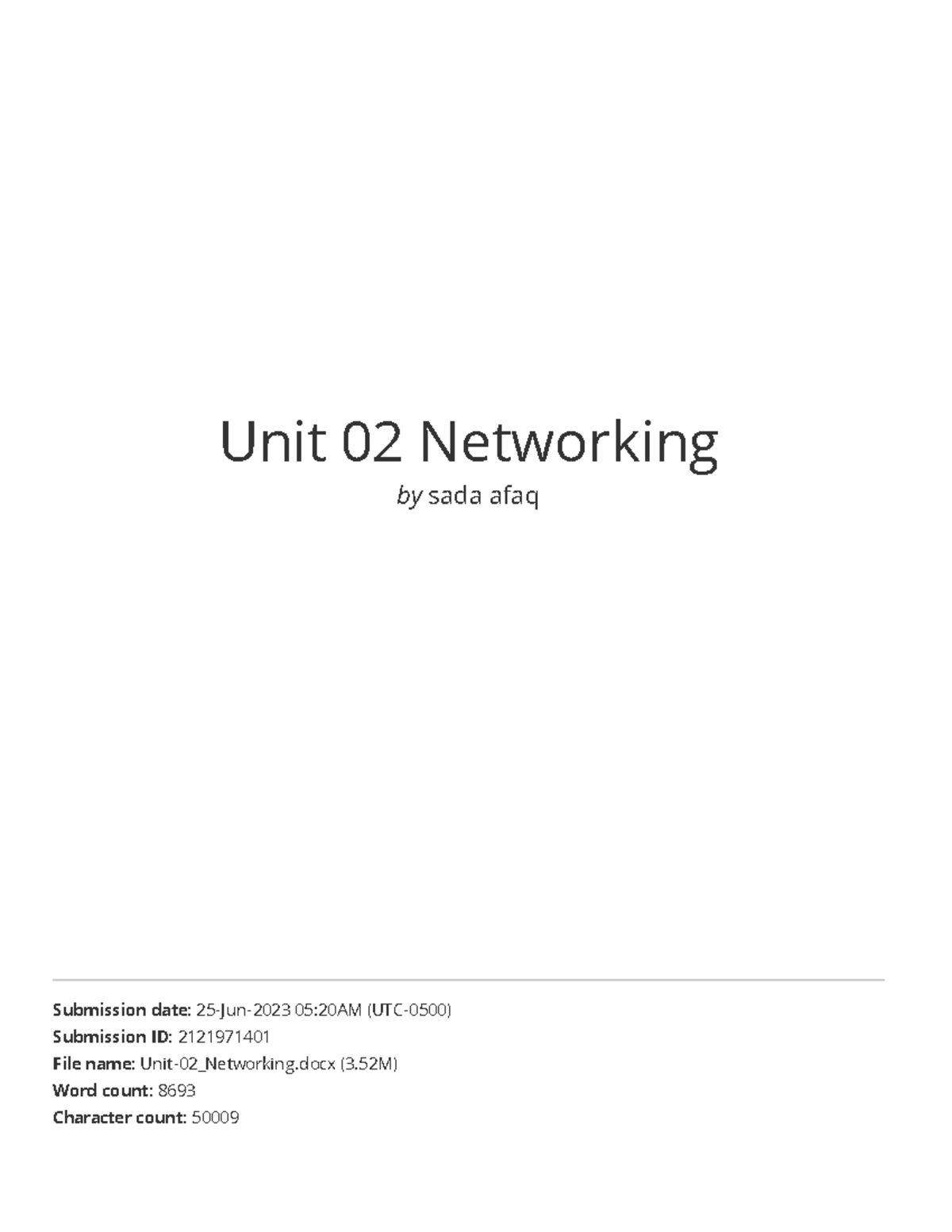 Unit 02 Networking Plagarism report - Software Development Life Cycle - Unit 02 Networking by ...