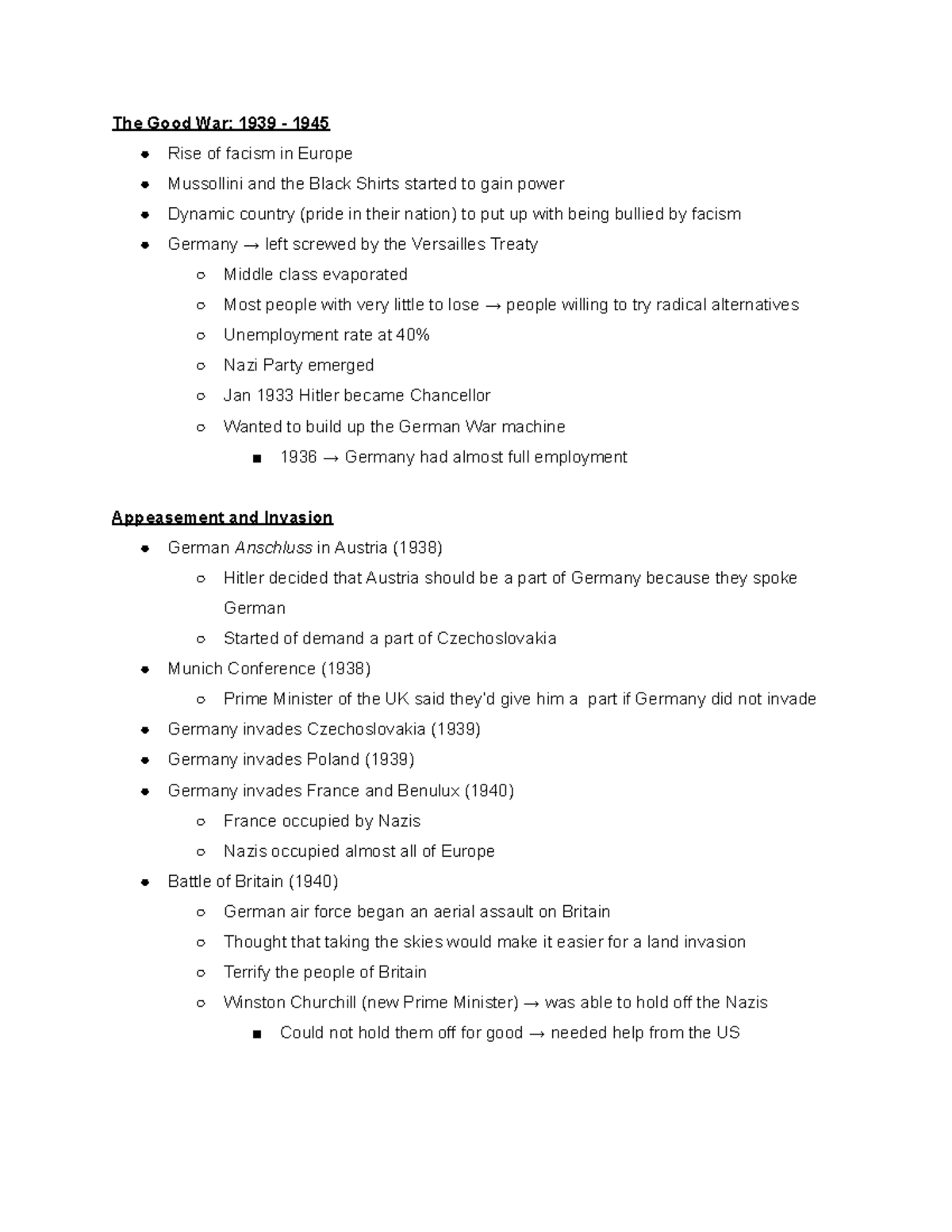 The Good War - The Good War notes - The Good War: 1939 - 1945 Rise of ...