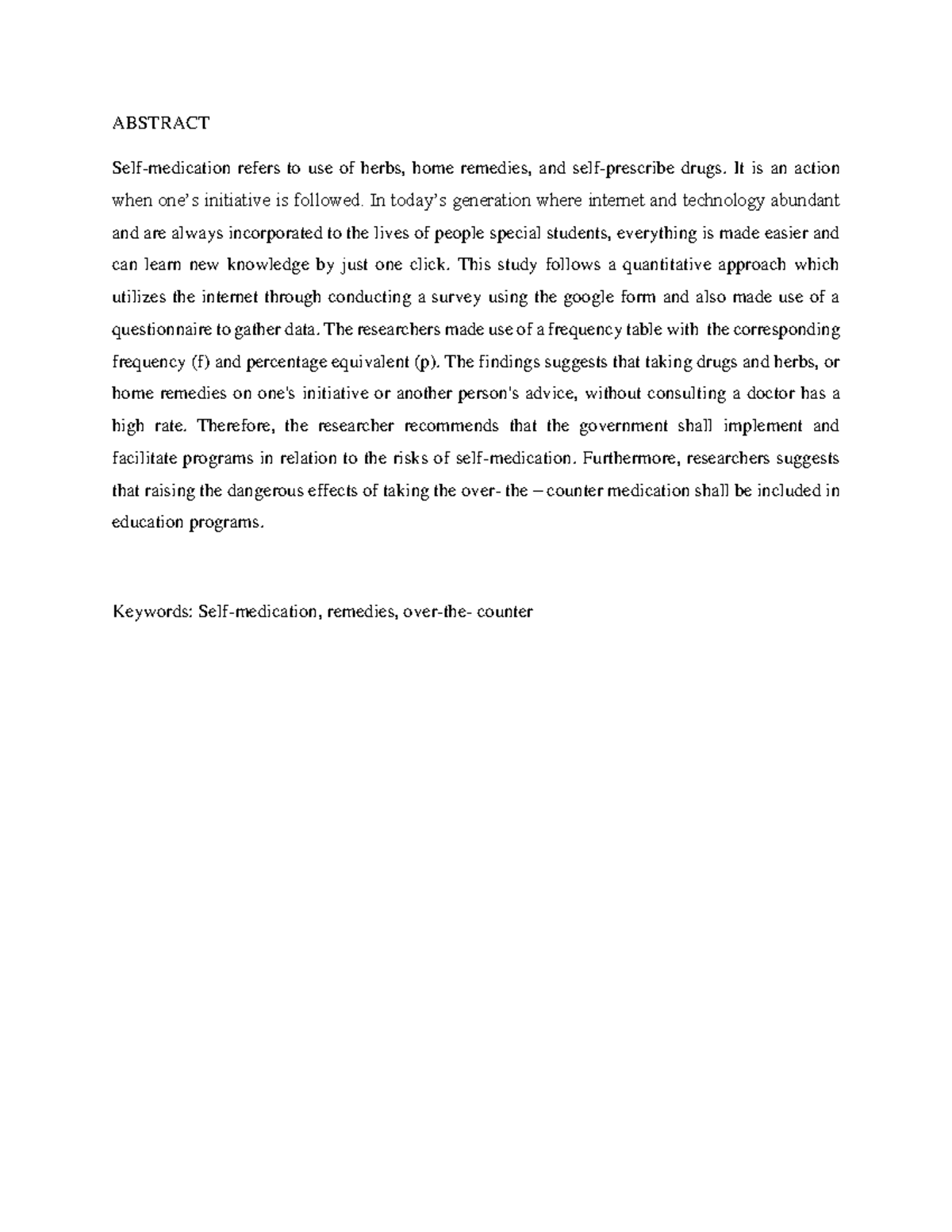 Abstract - ABSTRACT Self-medication refers to use of herbs, home ...