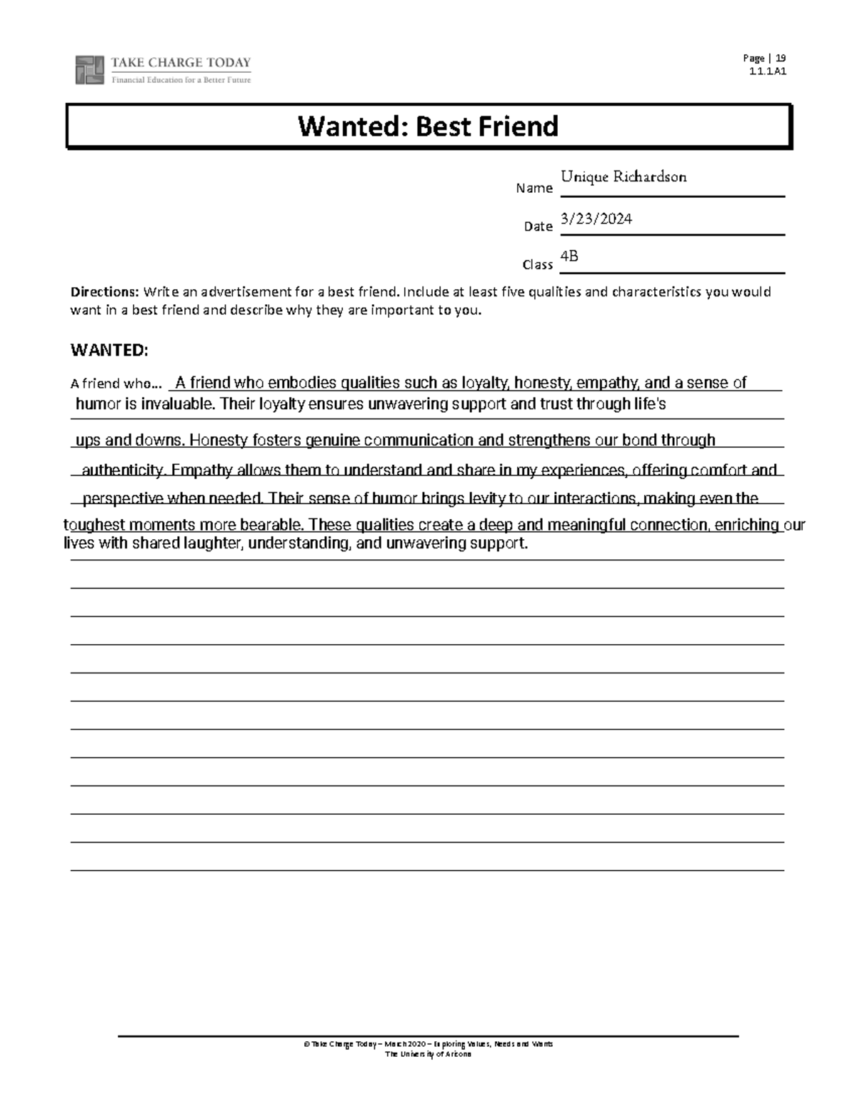 Wanted Best Friend 1.1 - N/A - Page | 19 1.1.1 © Take Charge Today ...