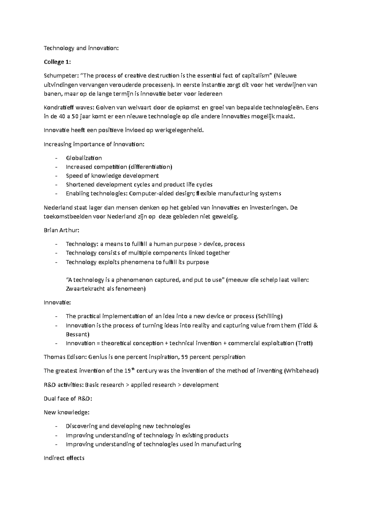 Technology and Innovation - Lecture notes, lectures 1 - 7 ...