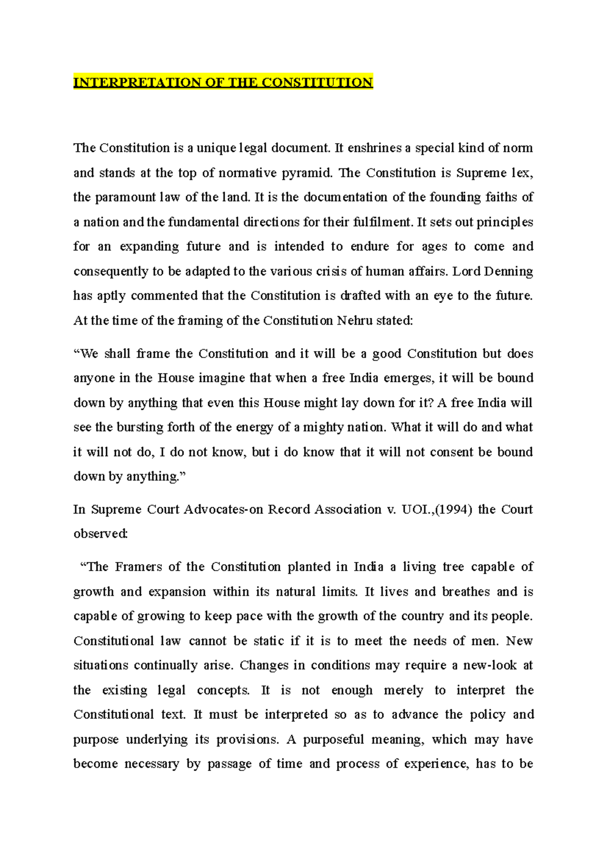 Constitutional Interpretation - INTERPRETATION OF THE CONSTITUTION The ...