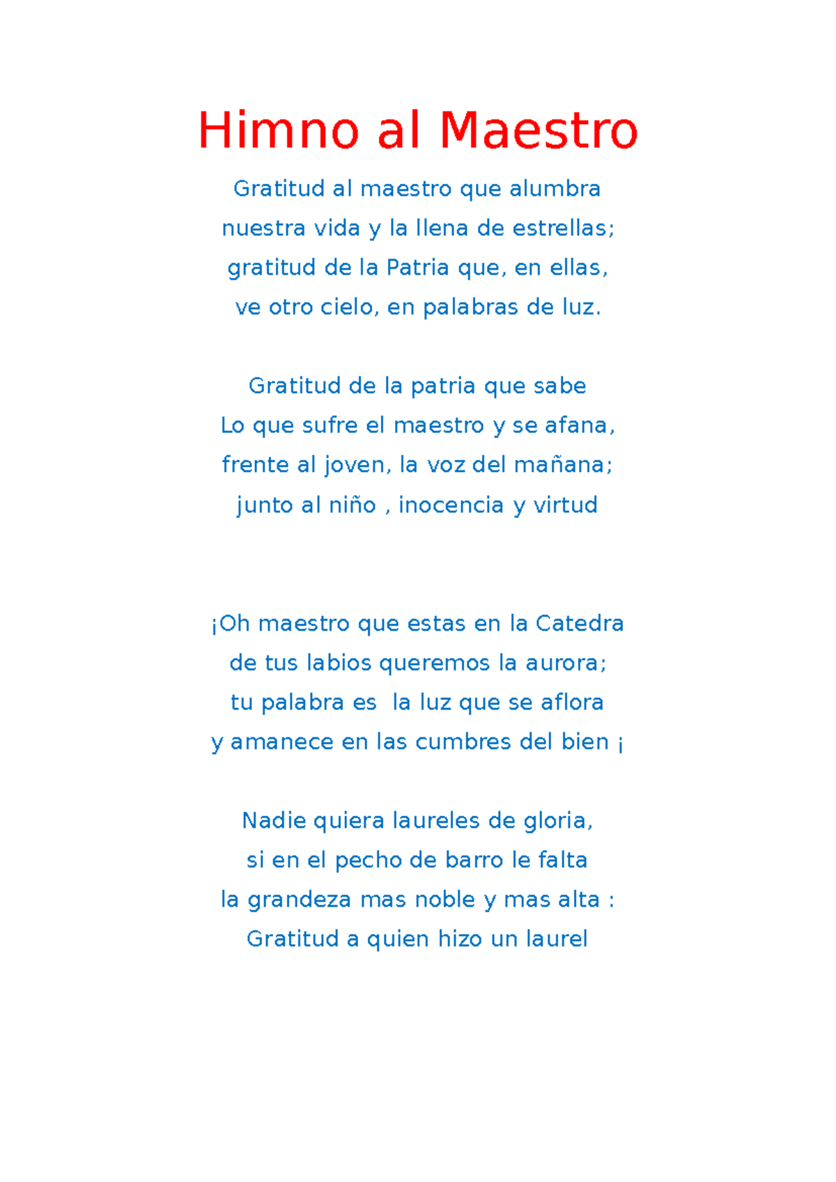 Himno al Maestro - Himno al Maestro Gratitud al maestro que alumbra ...