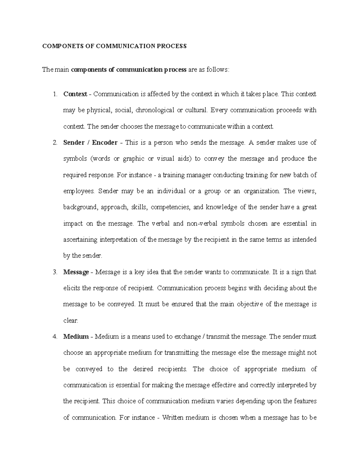 Componets OF Communication Process - COMPONETS OF COMMUNICATION PROCESS ...