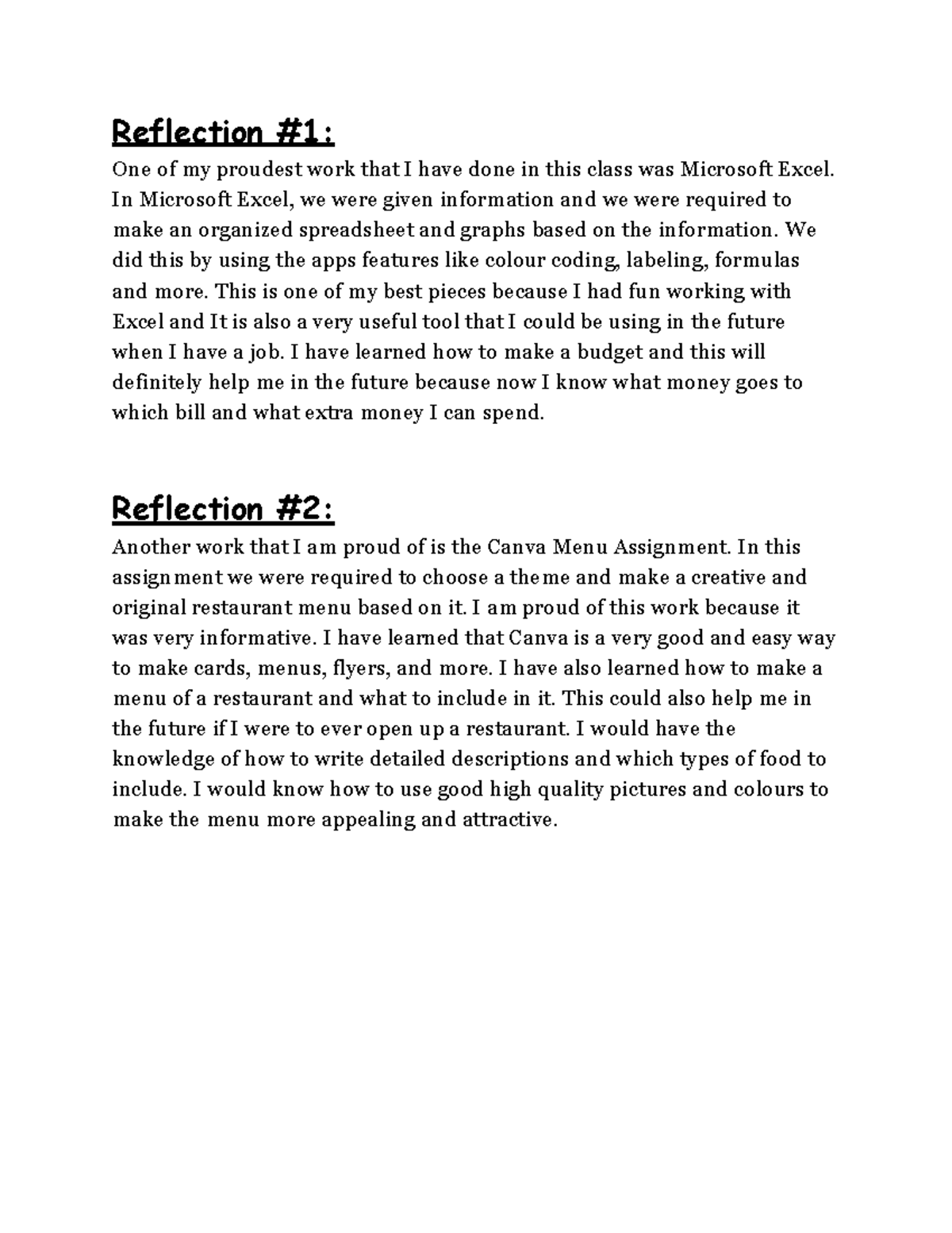 BTT Reflections - good - Reflection #1: One of my proudest work that I ...