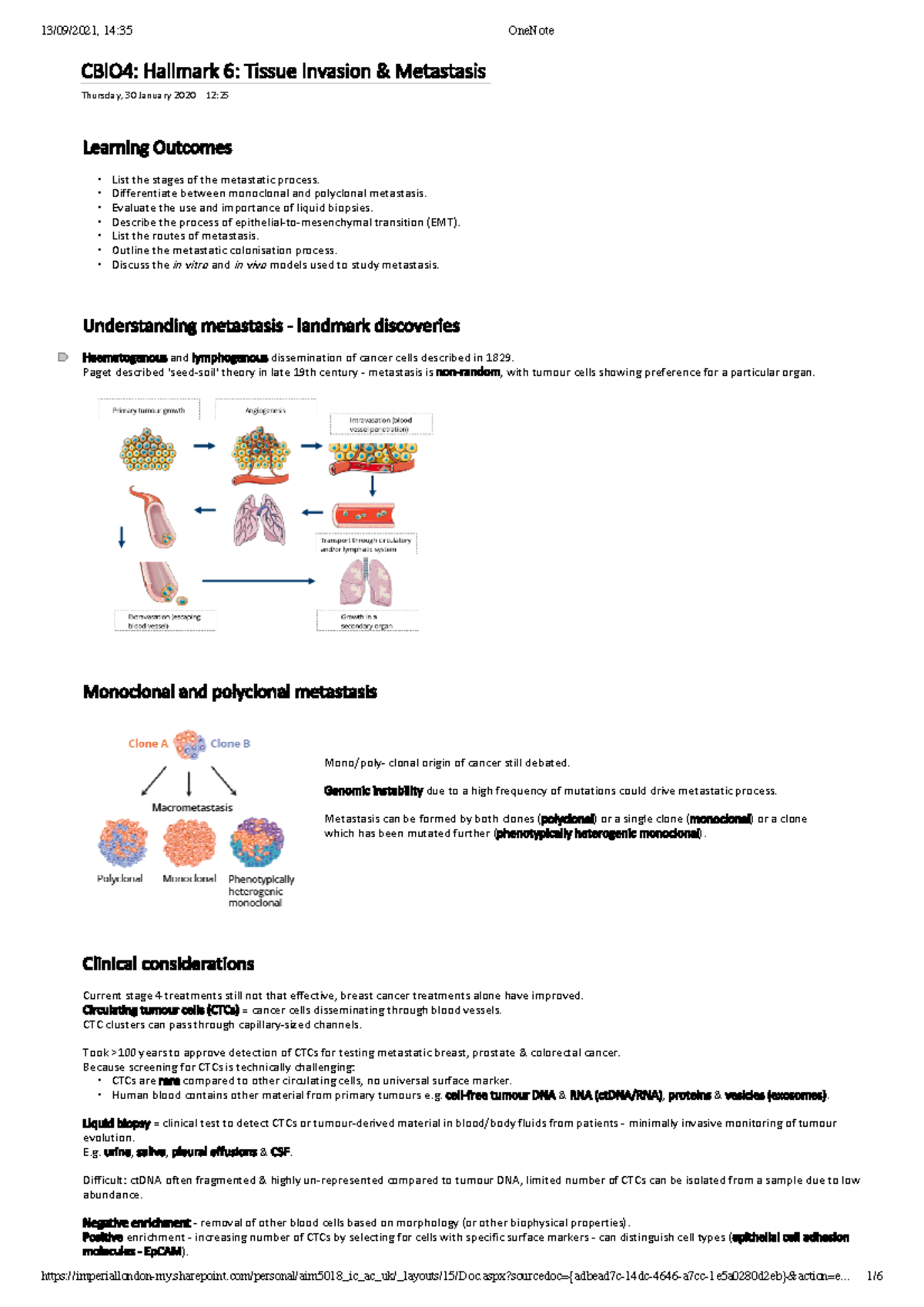 Cancer Biology 4 - CBIO4: Hallmark 6: Tissue Invasion & Metastasis ...