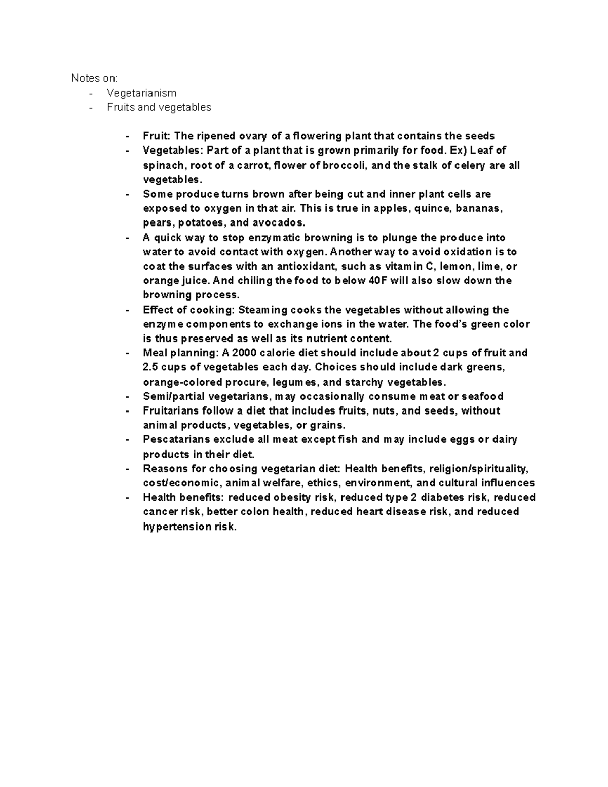 Chemistry of Nutrition- 2 - Notes on: - Vegetarianism - Fruits and ...