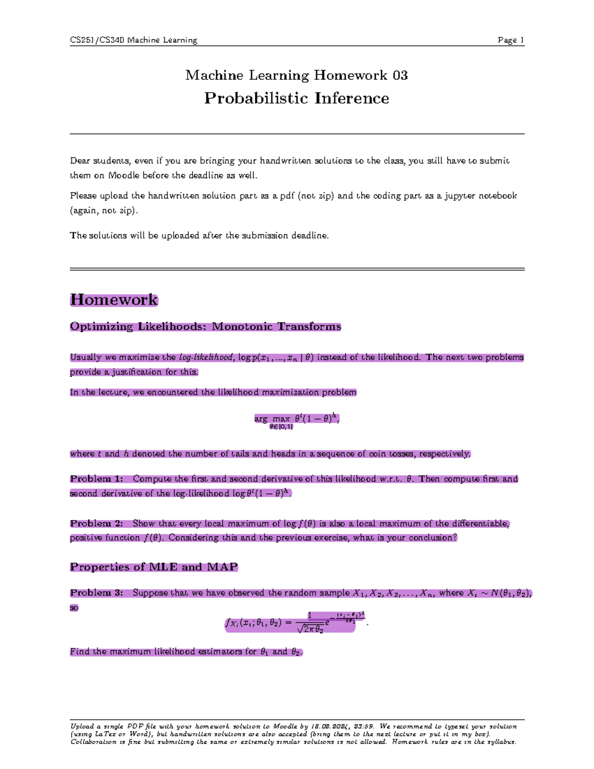 HW03 - Probabilistic Inference - CS251/CS340 Machine Learning Page 1 Machine Learning Homework ...