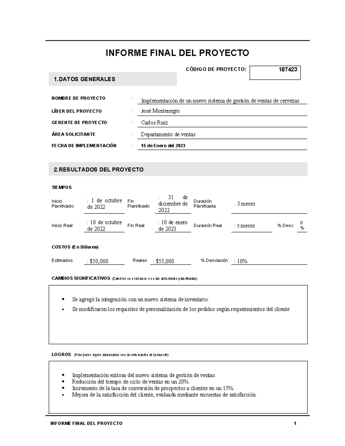 Semana 12 - Word - Formato para informe final del proyecto - INFORME FINAL DEL PROYECTO 1 ...