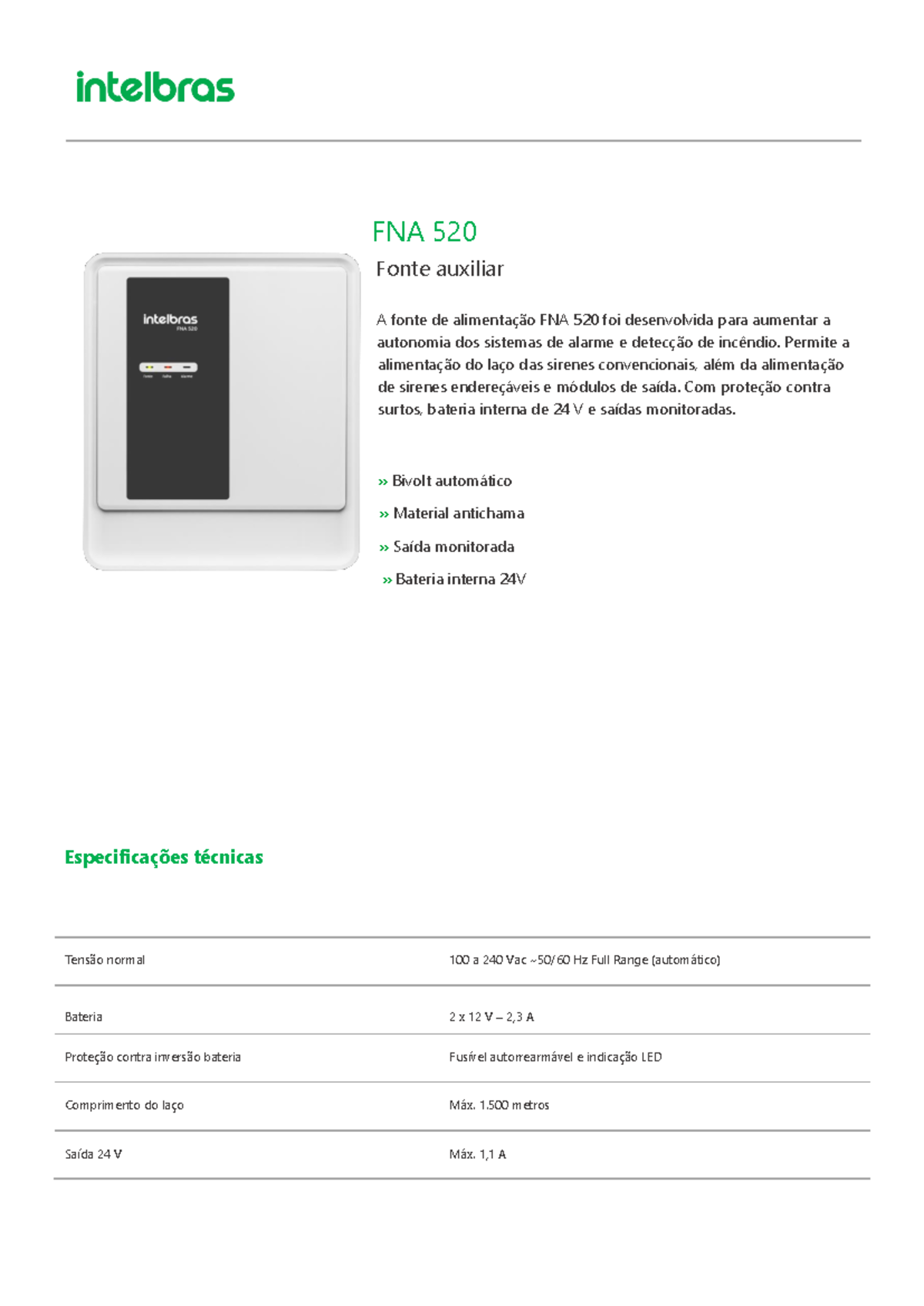 Datasheet FNA 520 0 - FNA 520 Fonte auxiliar A fonte de alimentação FNA ...